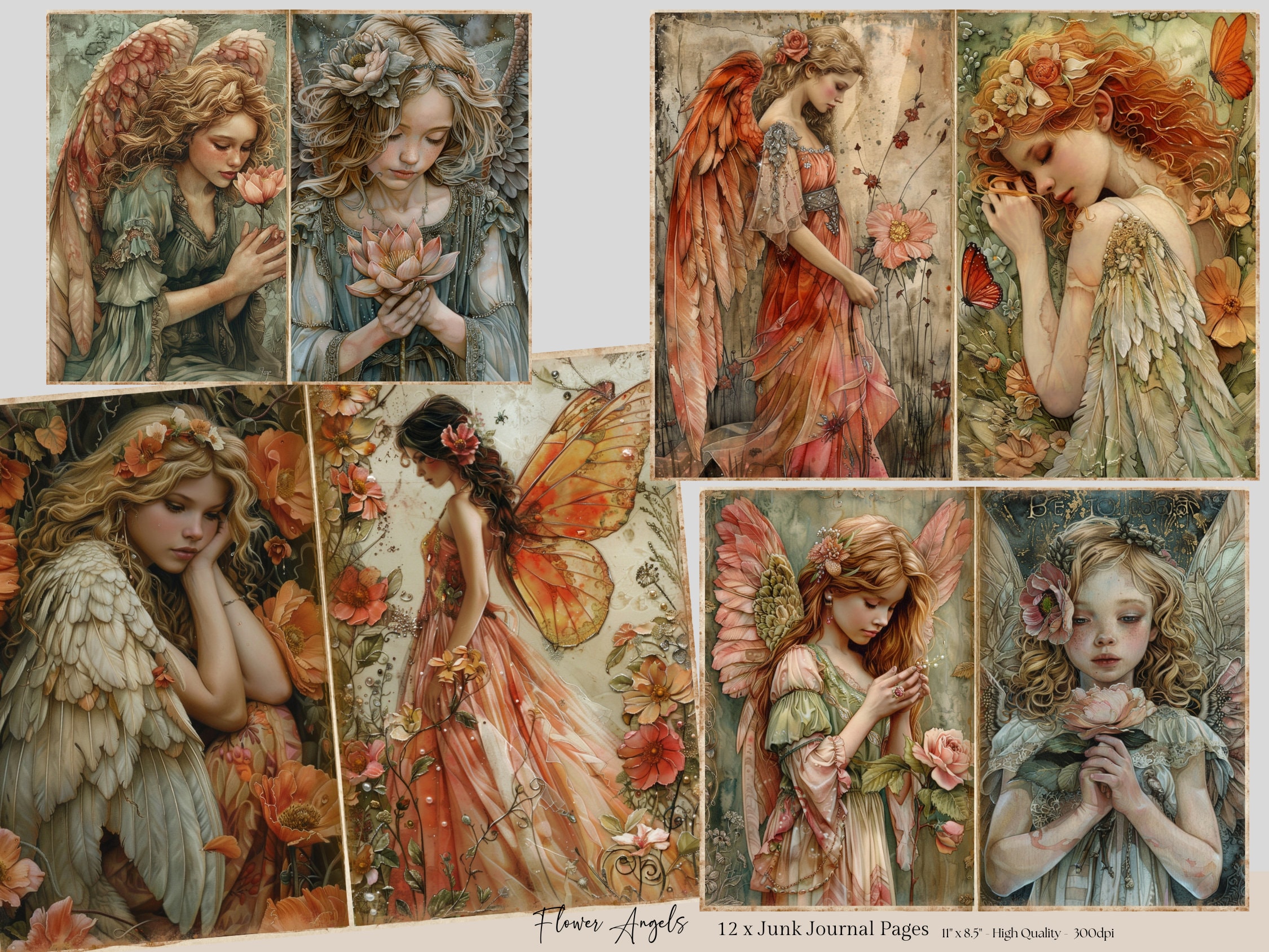 Vintage Angels Junk Journal Pages, Angels Digital Papers, Heavenly ...