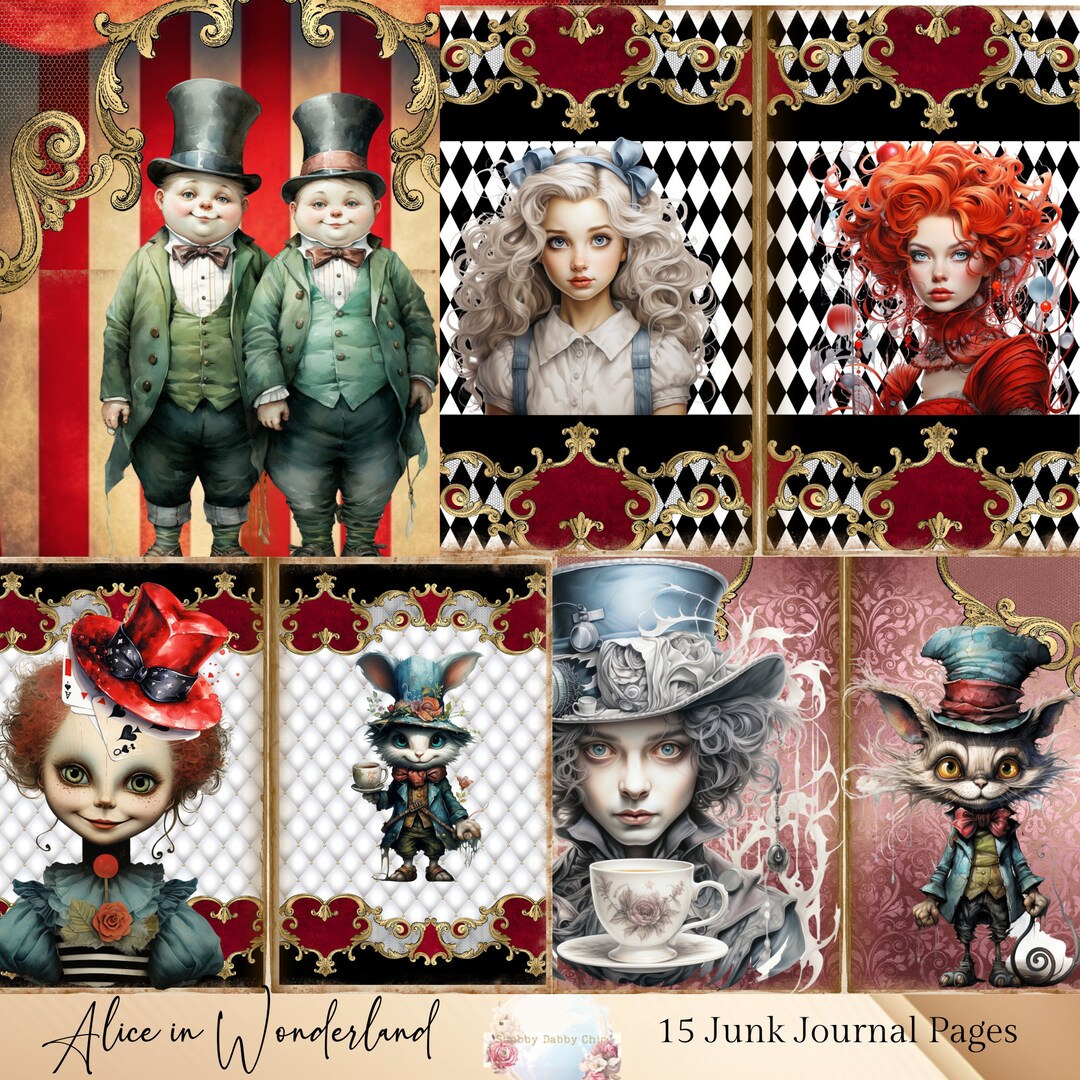 Alice Junk Journal Kit, Wonderland Scrapbooking Supplies, Alice in ...