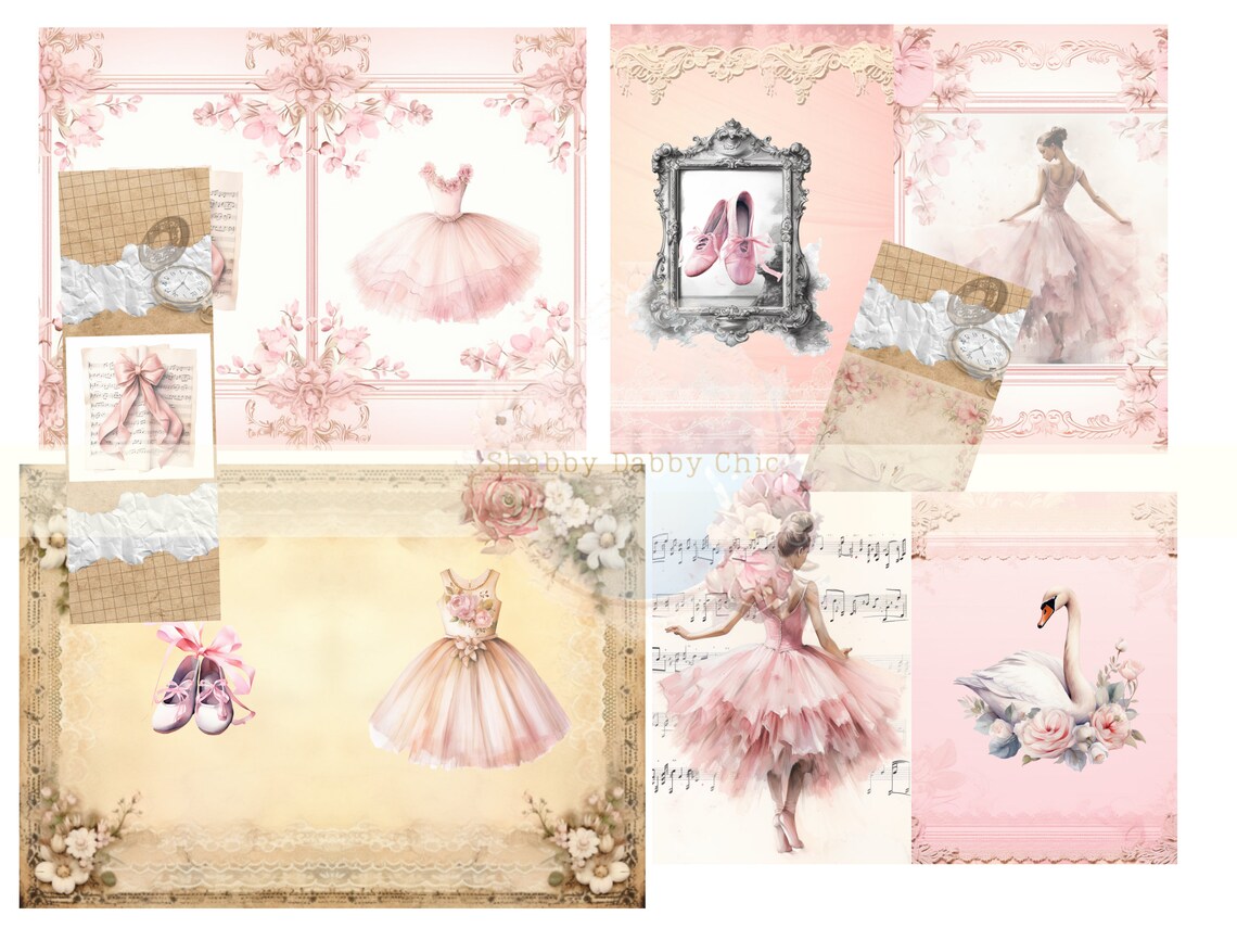 Ballet Junk Journal Kit Ephemera, Tags Cards, Bookmarks and More Swan ...