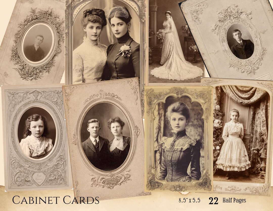 Antique Cabinet Cards Collage Sheets Set 22 Half Pages Beautiful ...