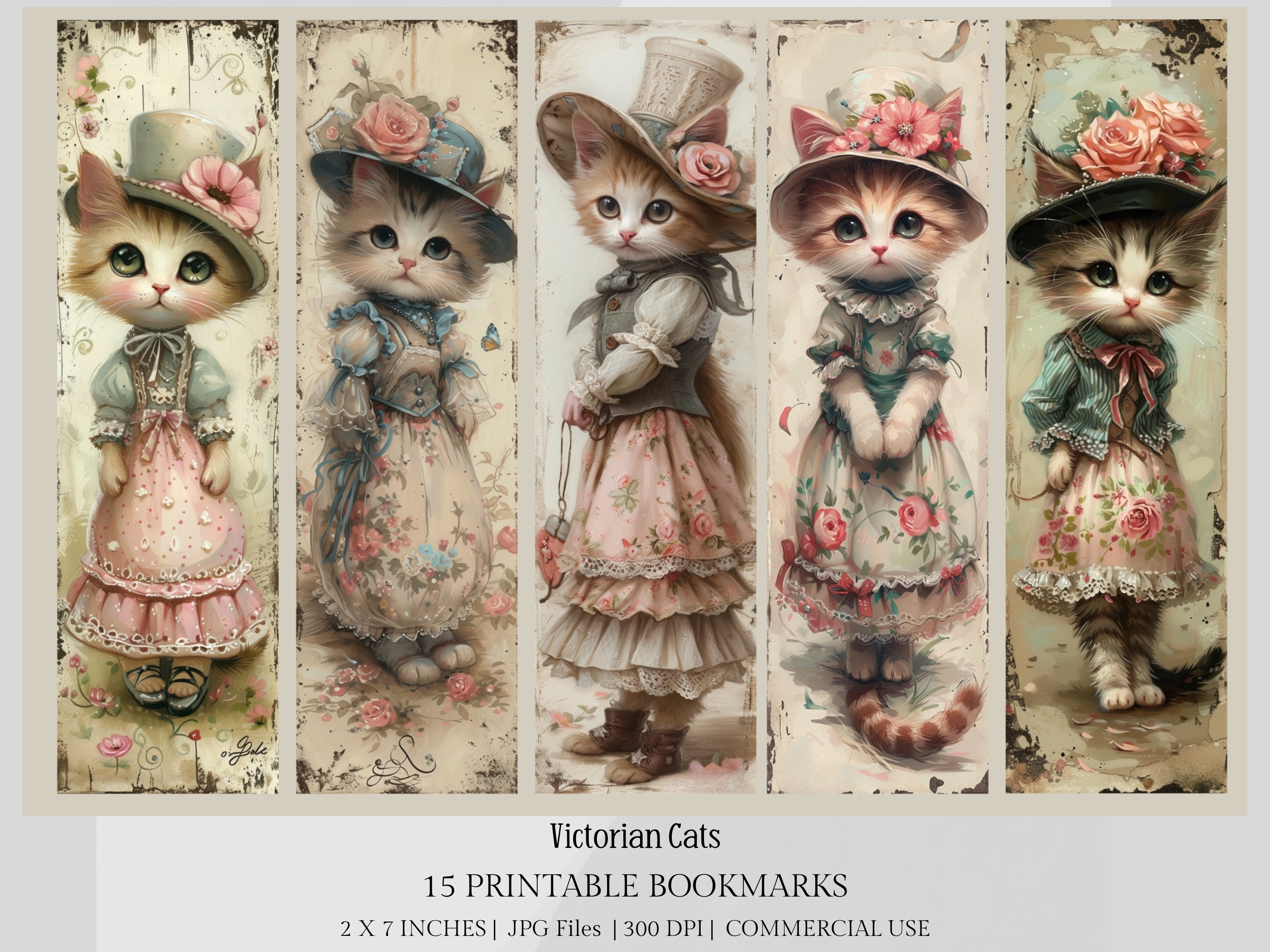 15 Victorian Cats Bookmarks,victorian Printable Bookmarks, Victorian ...
