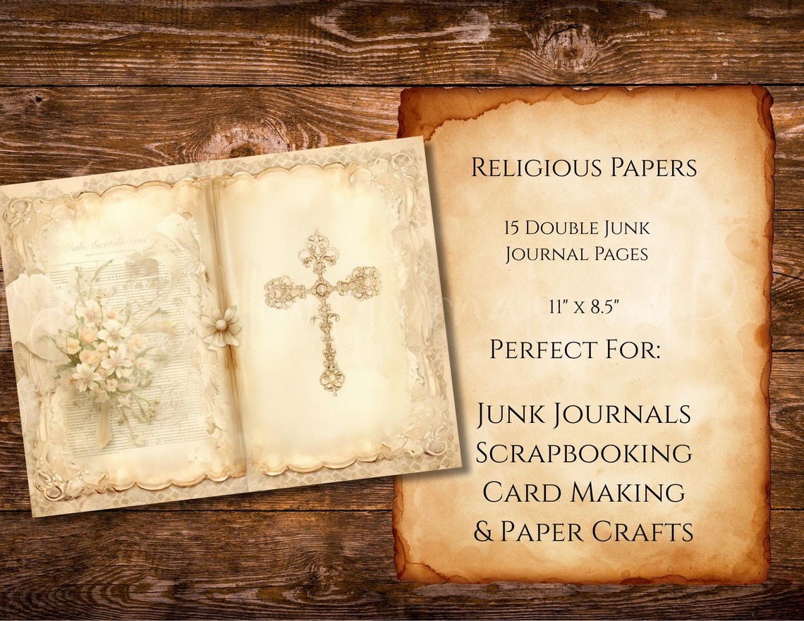 Christian Faith Junk Journal Kit Vintage Lace 15 Double Pages Religious ...