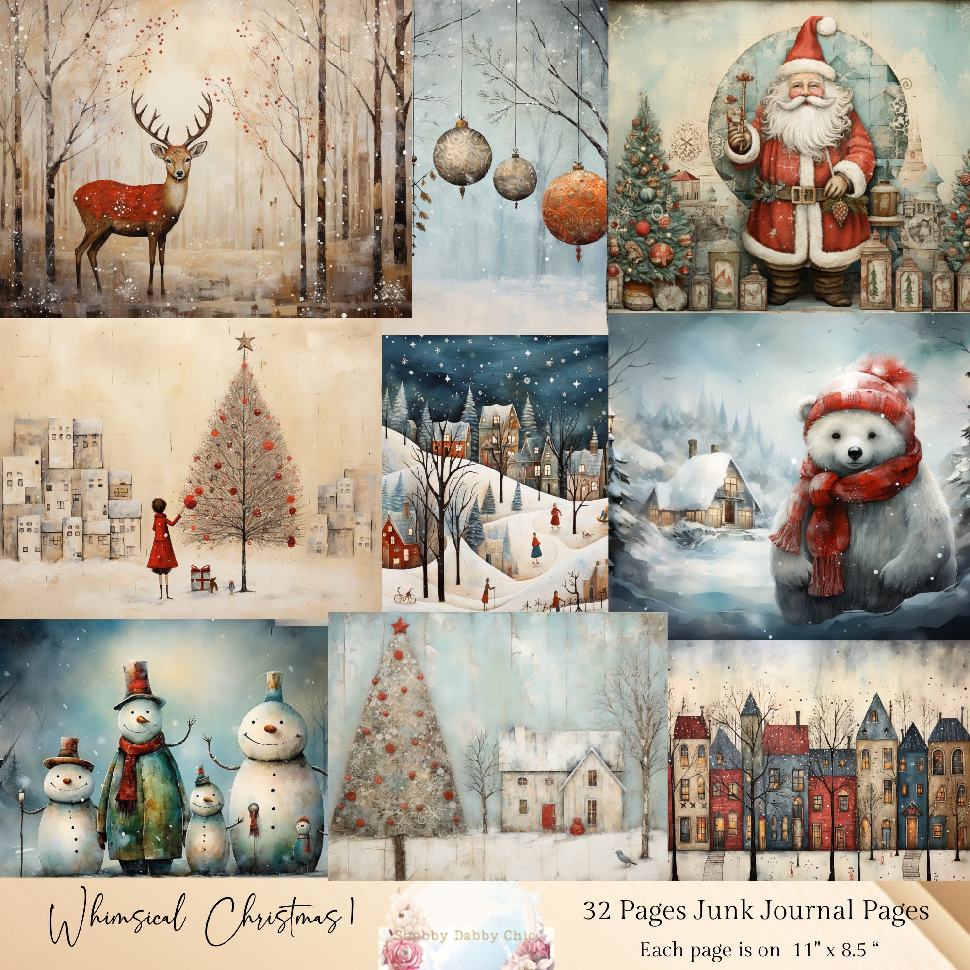 32 Christmas Junk Journal Pages, Vintage Merry Christmas Junk Journal ...