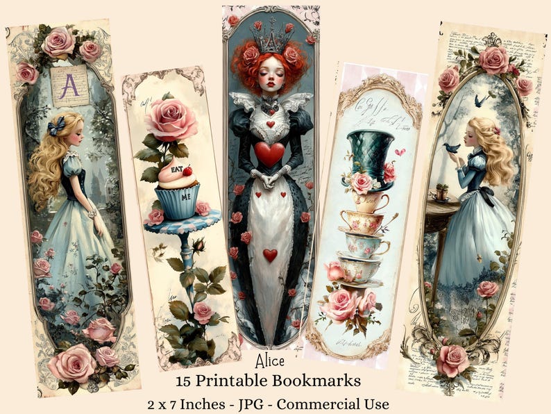 Alice in Wonderland Bookmarks Alice in Wonderland Digital Papers Alice ...