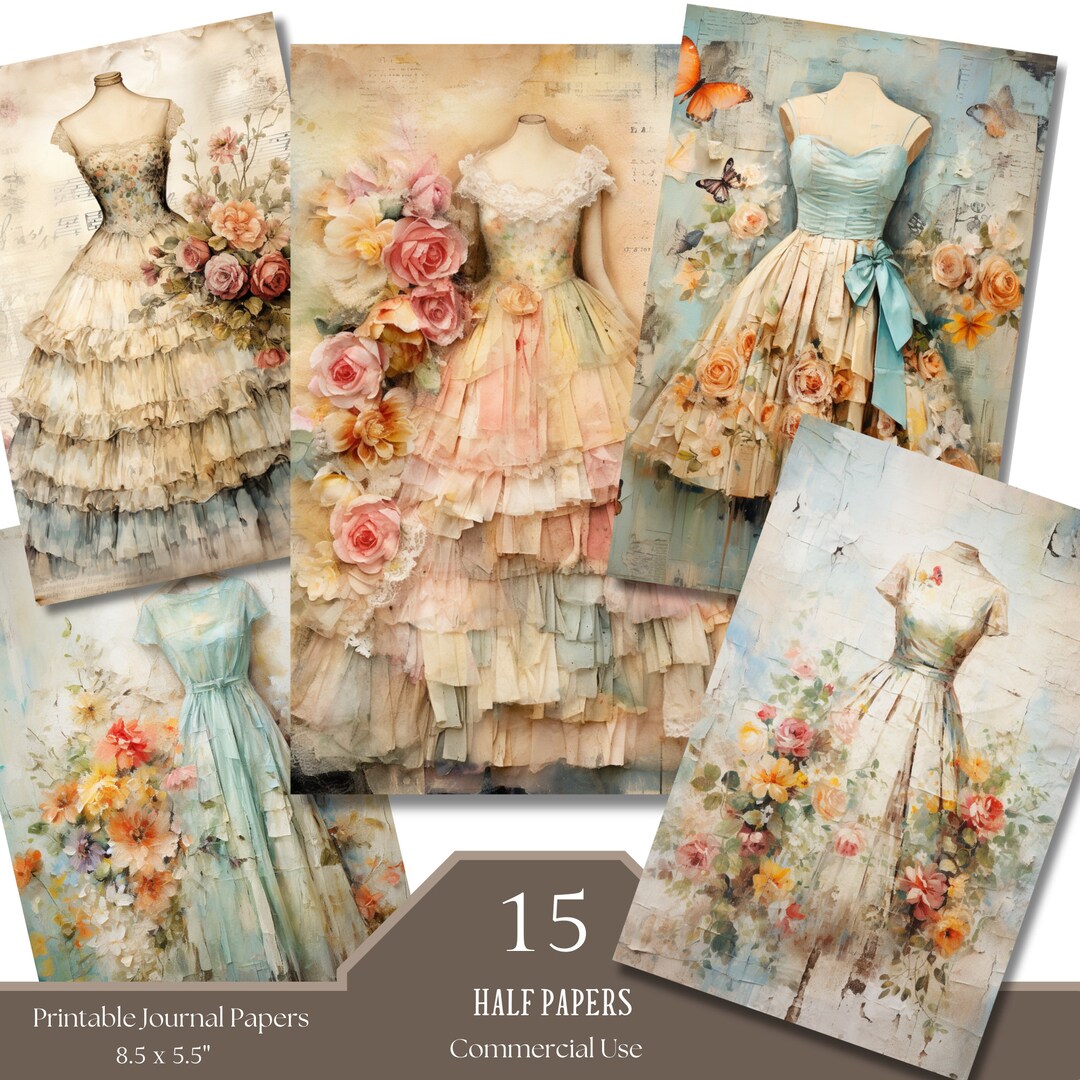Vintage Dresses Junk Journal Half Papers Junk Journal Scrapbook ...
