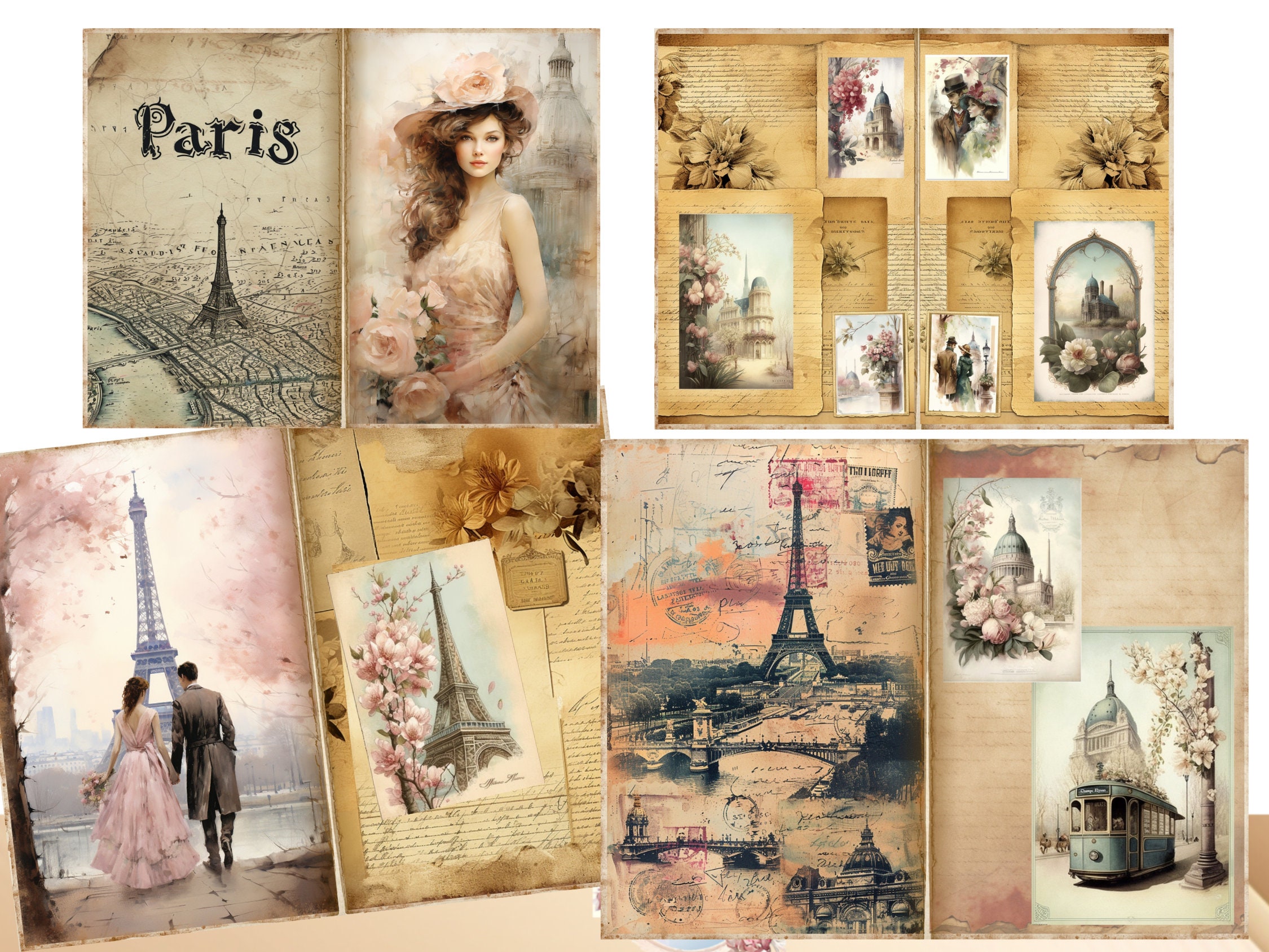 Paris Junk Journal Kit, Pink Paris Junk Journal Pages, Crafting Papers ...
