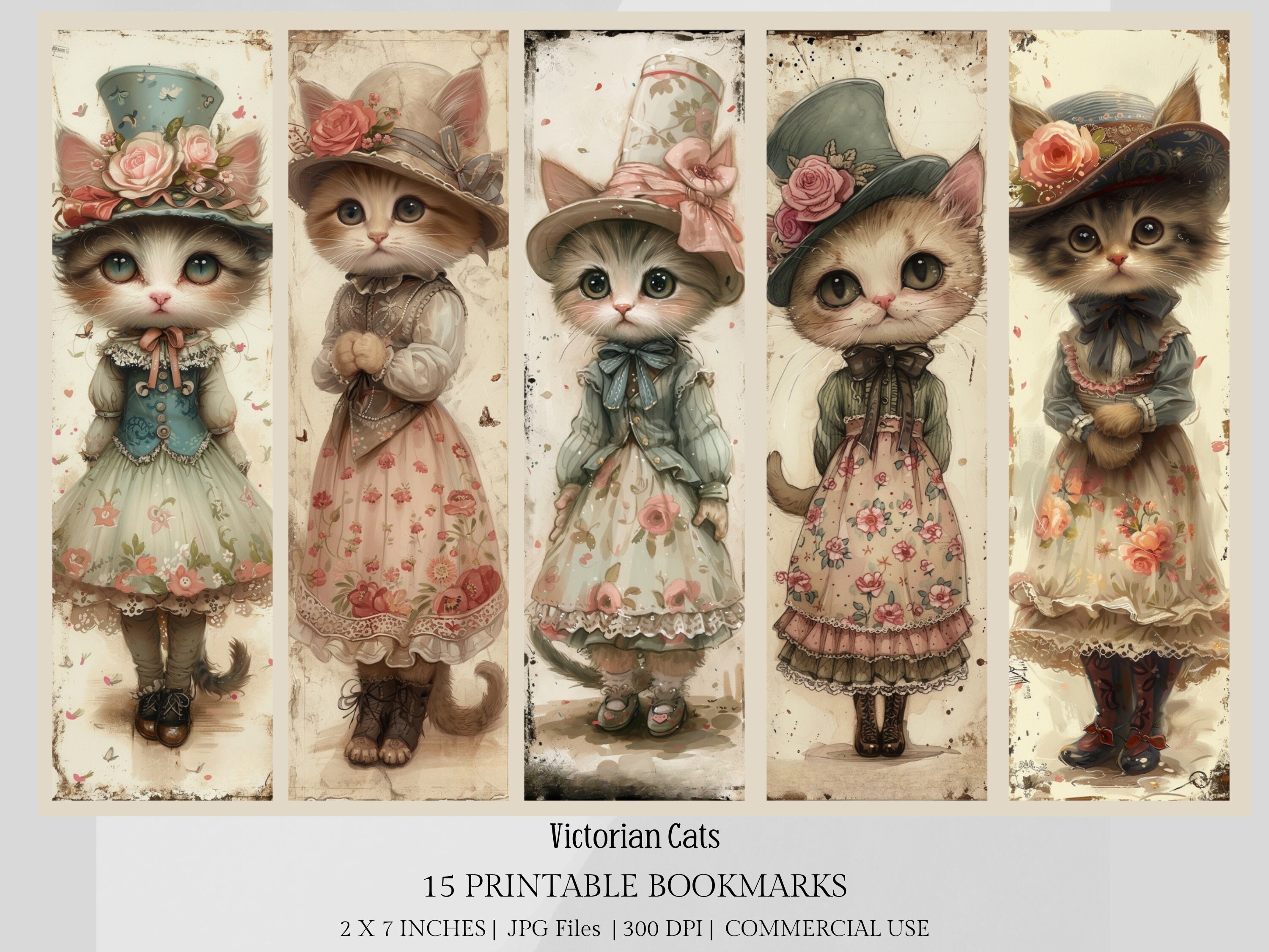 15 Victorian Cats Bookmarks,victorian Printable Bookmarks, Victorian ...