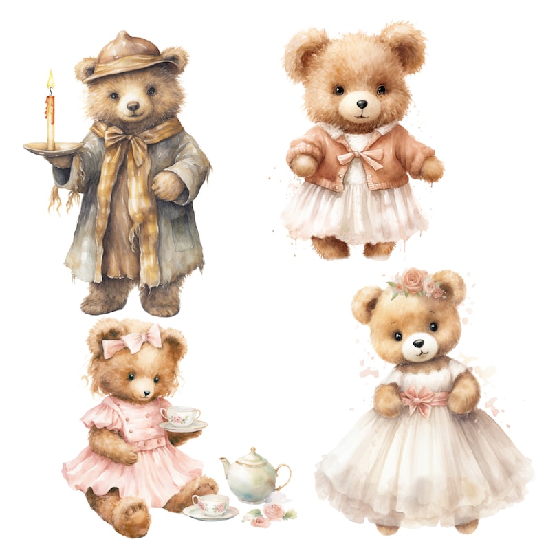 Vintage Teddy Bear Clipart Teddy Bear Picnic Digital Download, Retro Clip Art, Cute Bear PNG ...