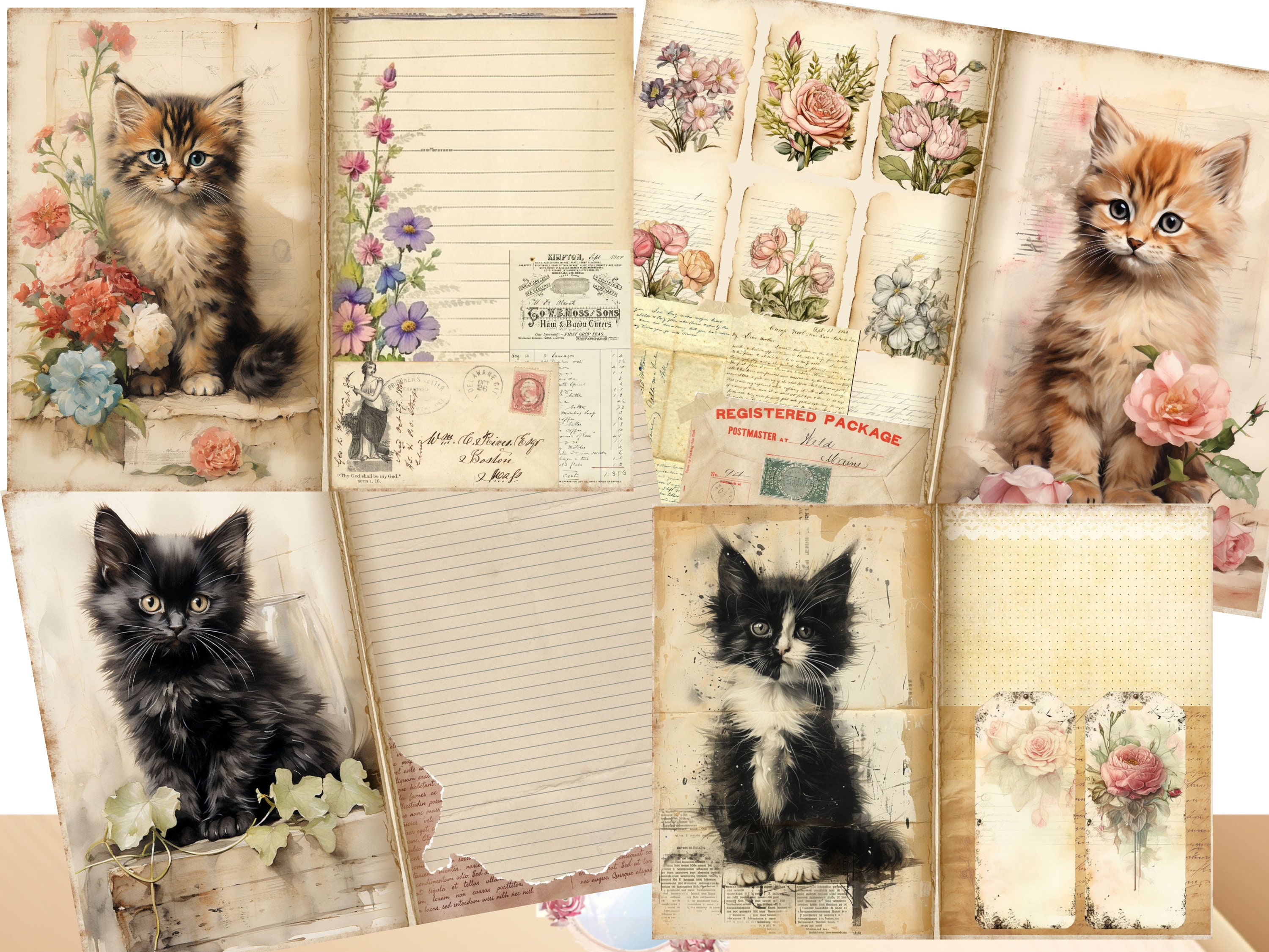 Victorian Cats Junk Journal, Cute Cats Junk Journal, Cats Collage Sheet ...