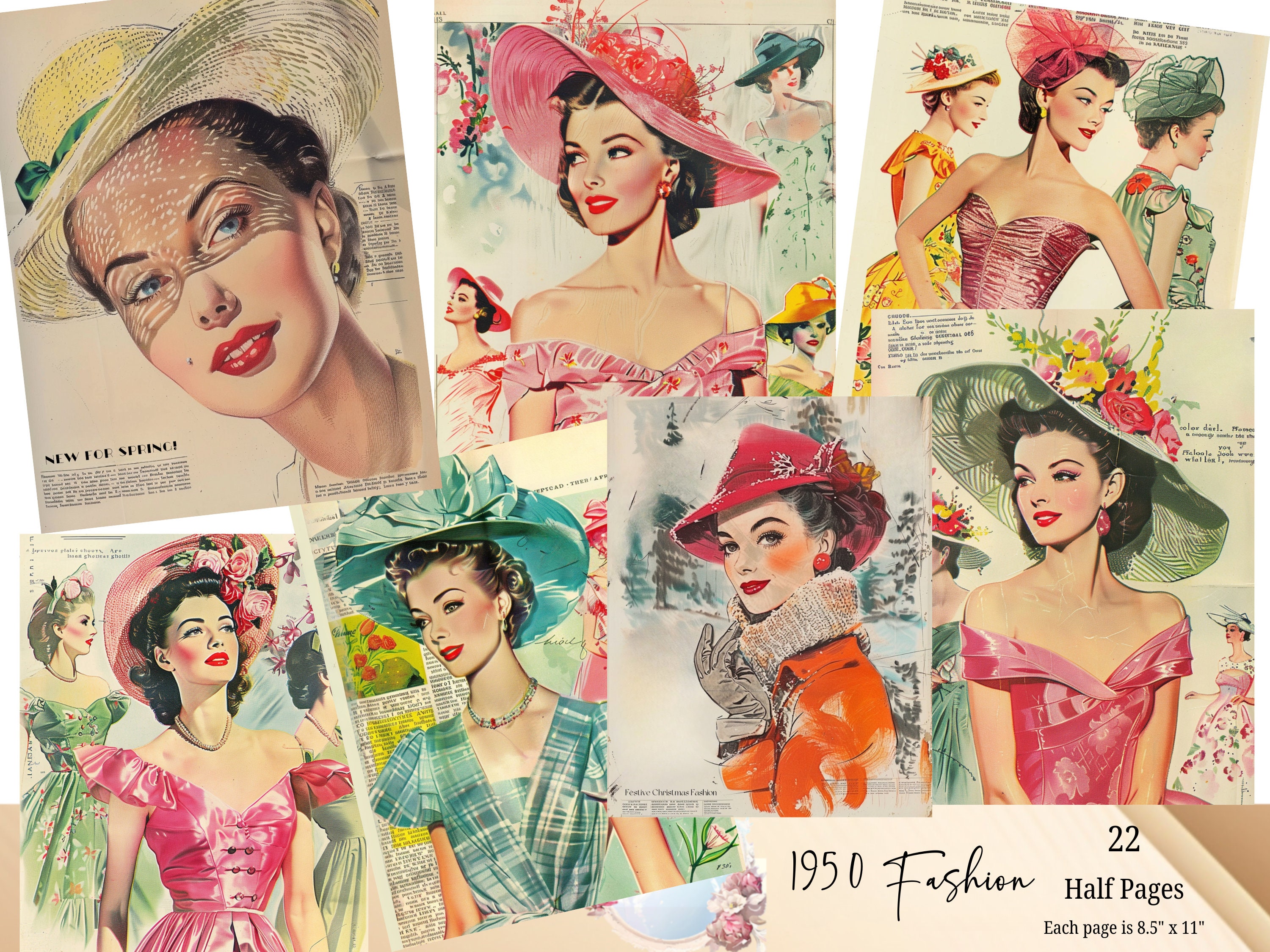 1950's Fashion Junk Journal, Vintage Scrapbook Printable Pages, Vintage ...