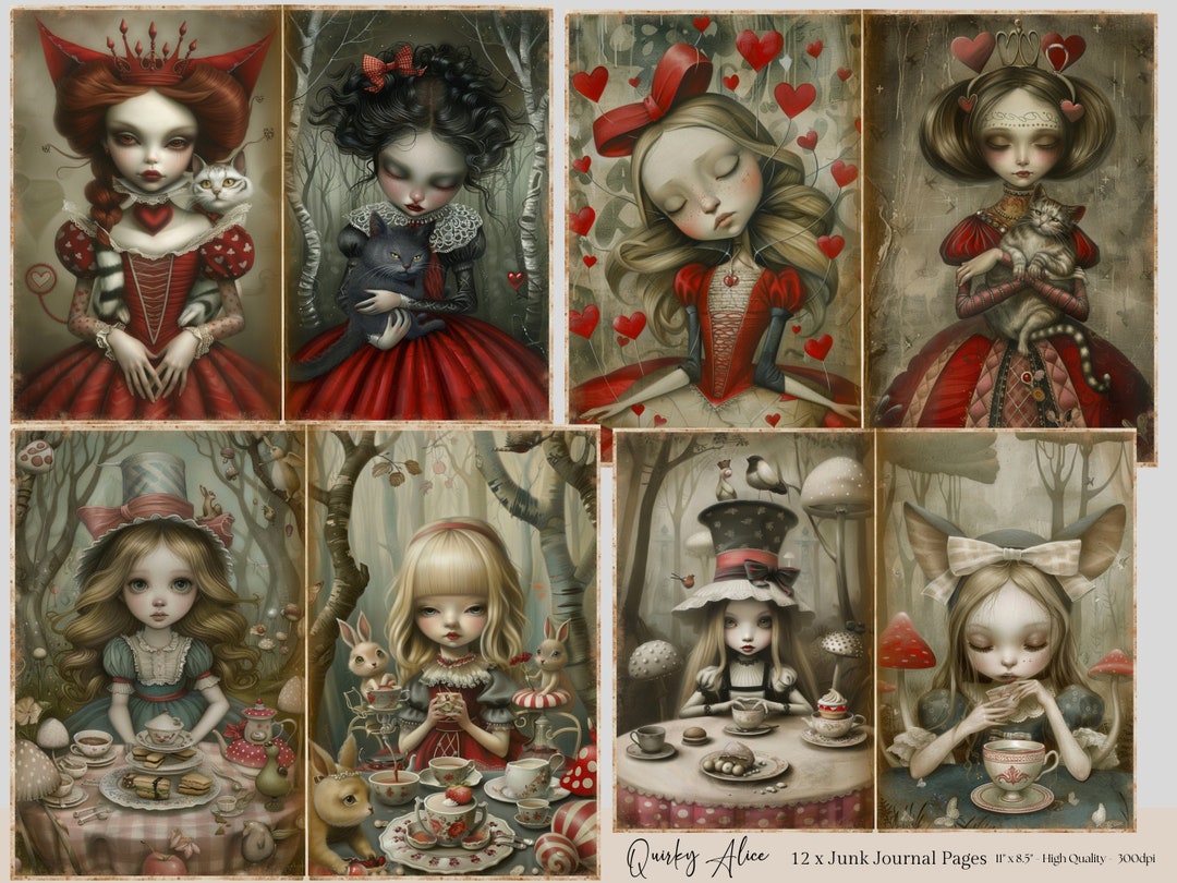 Alice Junk Journal Kit, Wonderland Scrapbooking Supplies, Alice in ...