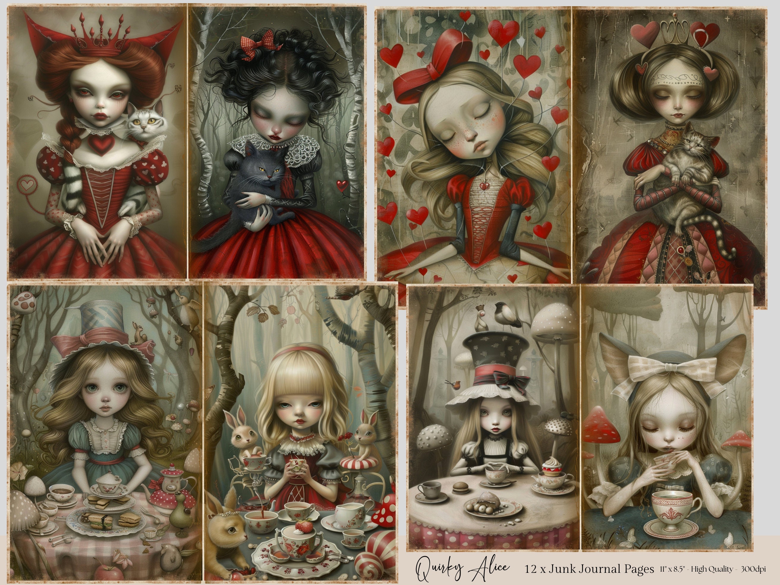 Alice Junk Journal Kit, Wonderland Scrapbooking Supplies, Alice in ...