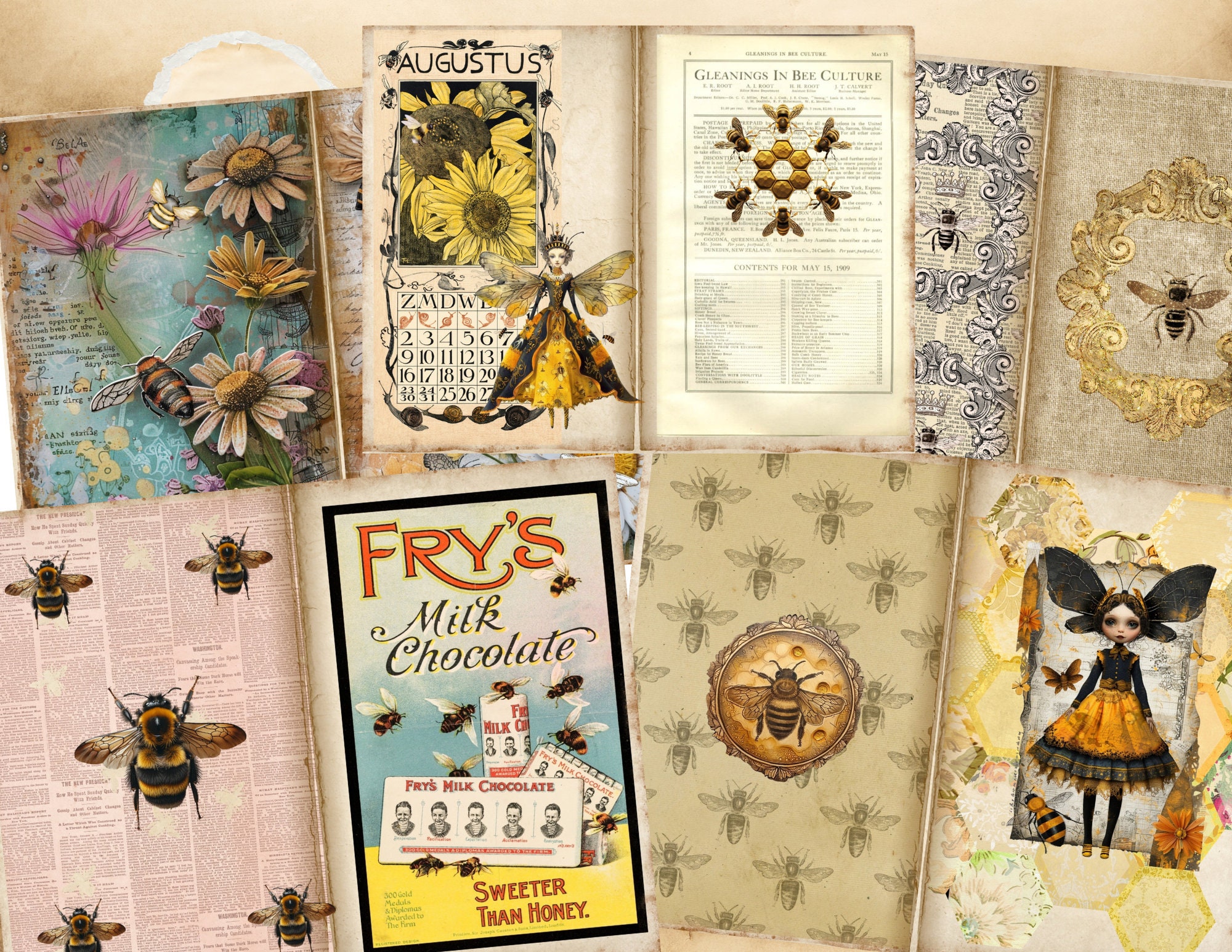 Bees Junk Journal Kit - Over 20 Pages - Digital Download - Etsy