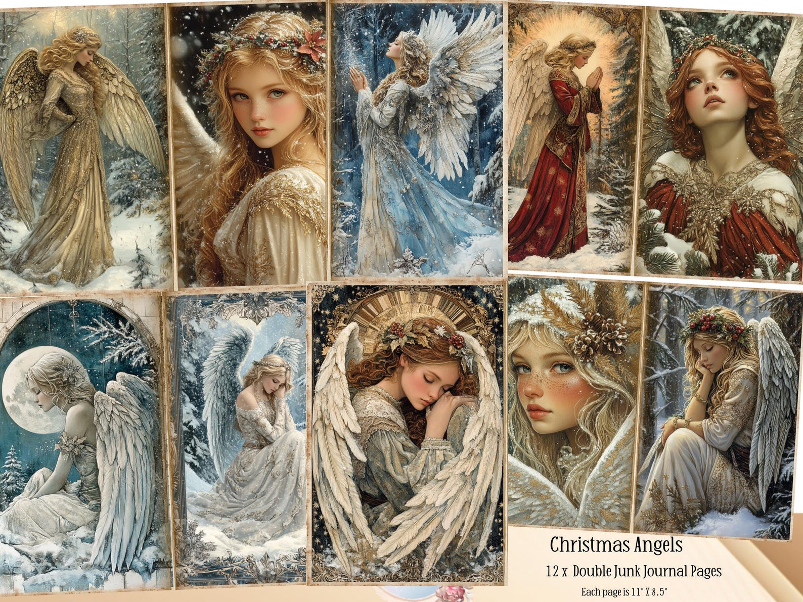 Christmas Angels Junk Journal Pages, Christmas Angels Digital Papers ...