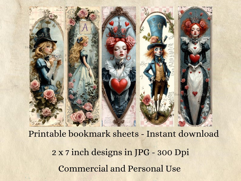 Alice in Wonderland Bookmarks Alice in Wonderland Digital Papers Alice ...
