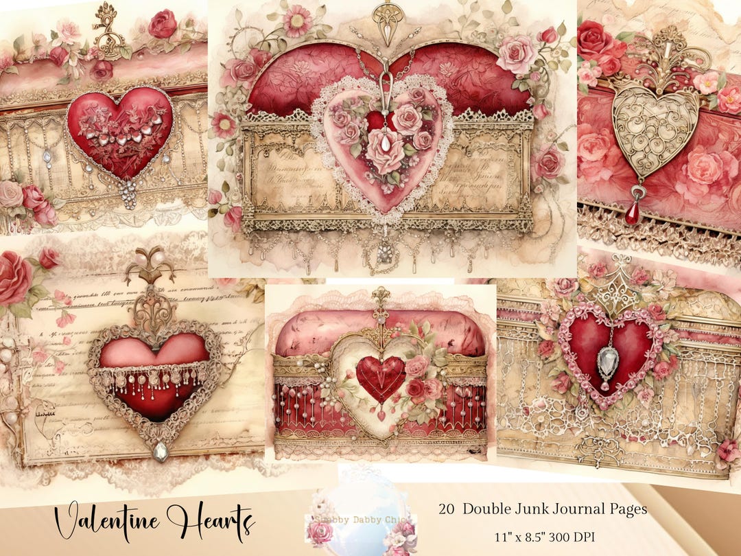 Valentine's Day Papers Collage Printable Junk Journal, Valentine Junk ...