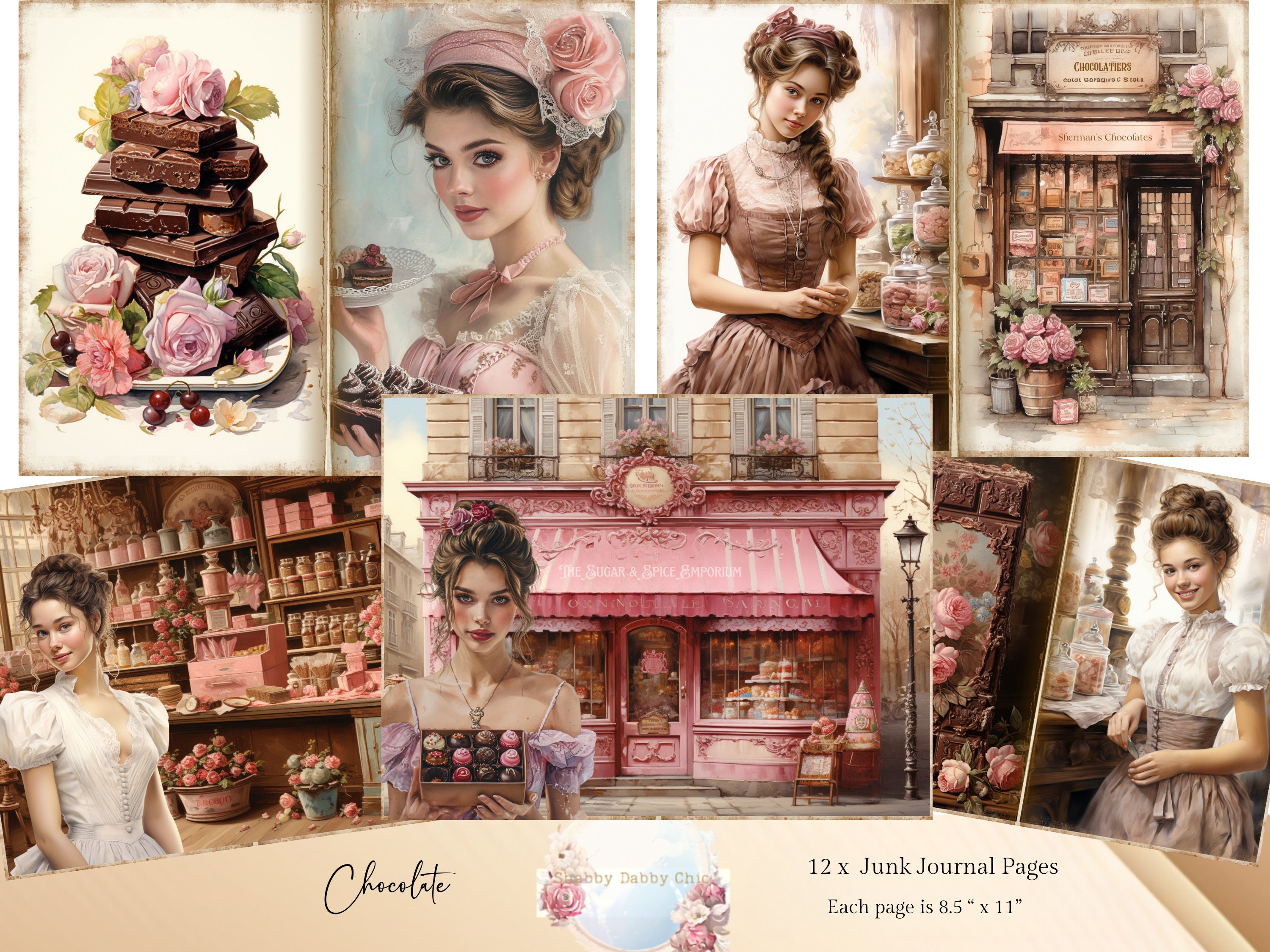 Chocolate Junk Journal, Victorian Women Junk Journal Pages, Crafting ...