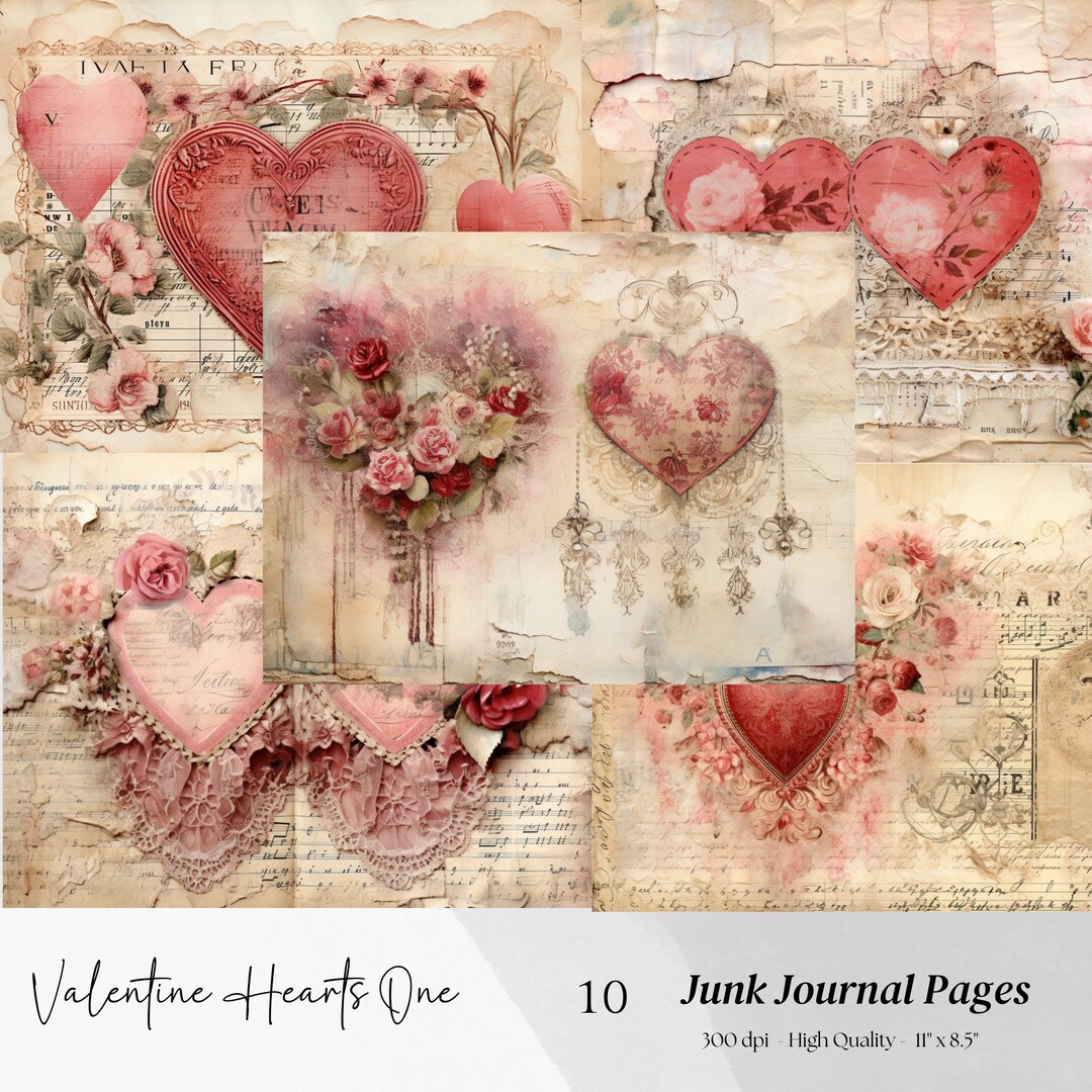 Valentine's Day Papers Collage Printable Junk Journal, Valentine Junk ...
