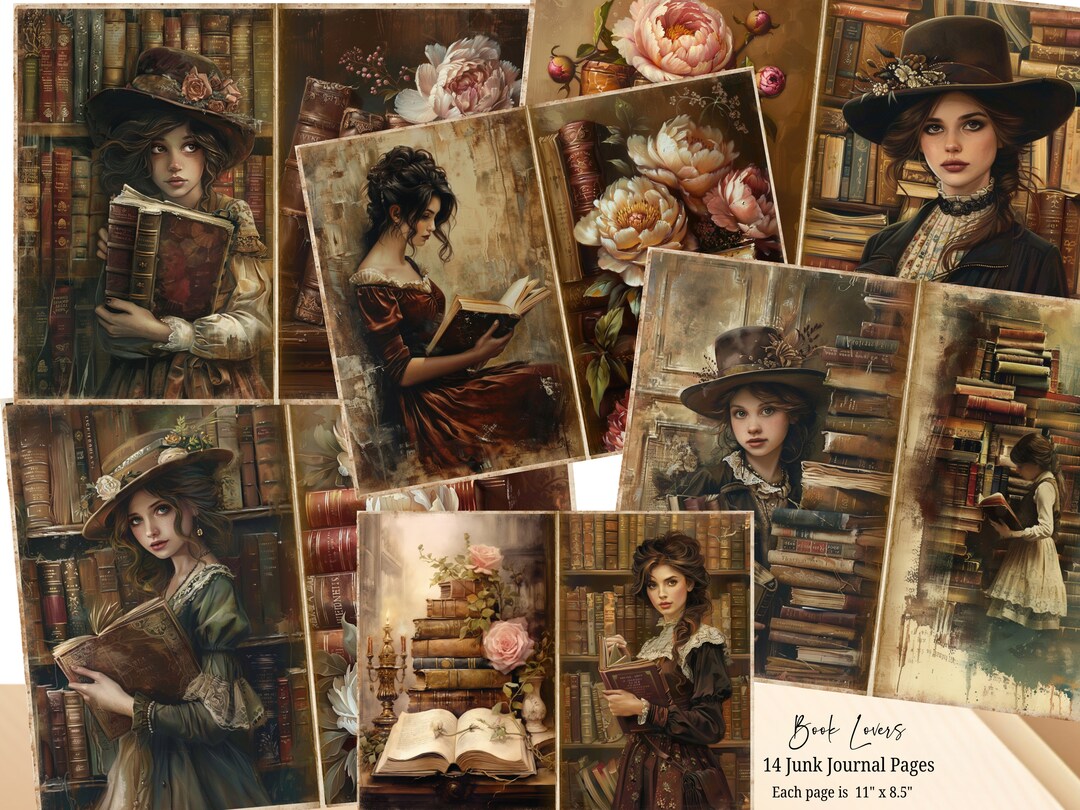 Books Junk Journal Kit, Book Shop Junk Journal Pages, Crafting Papers ...