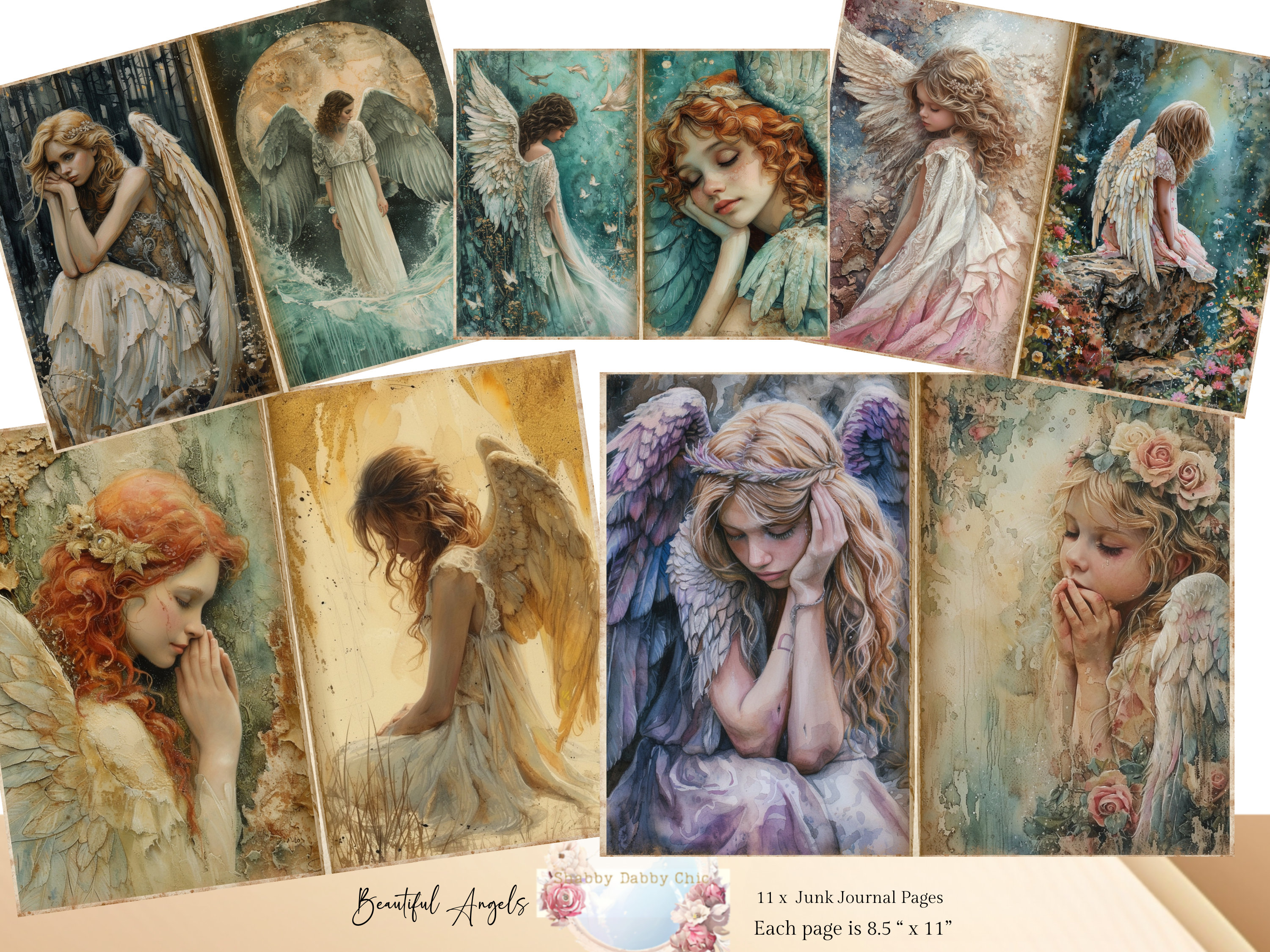 Vintage Angels Junk Journal Pages, Angels Digital Papers, Heavenly ...