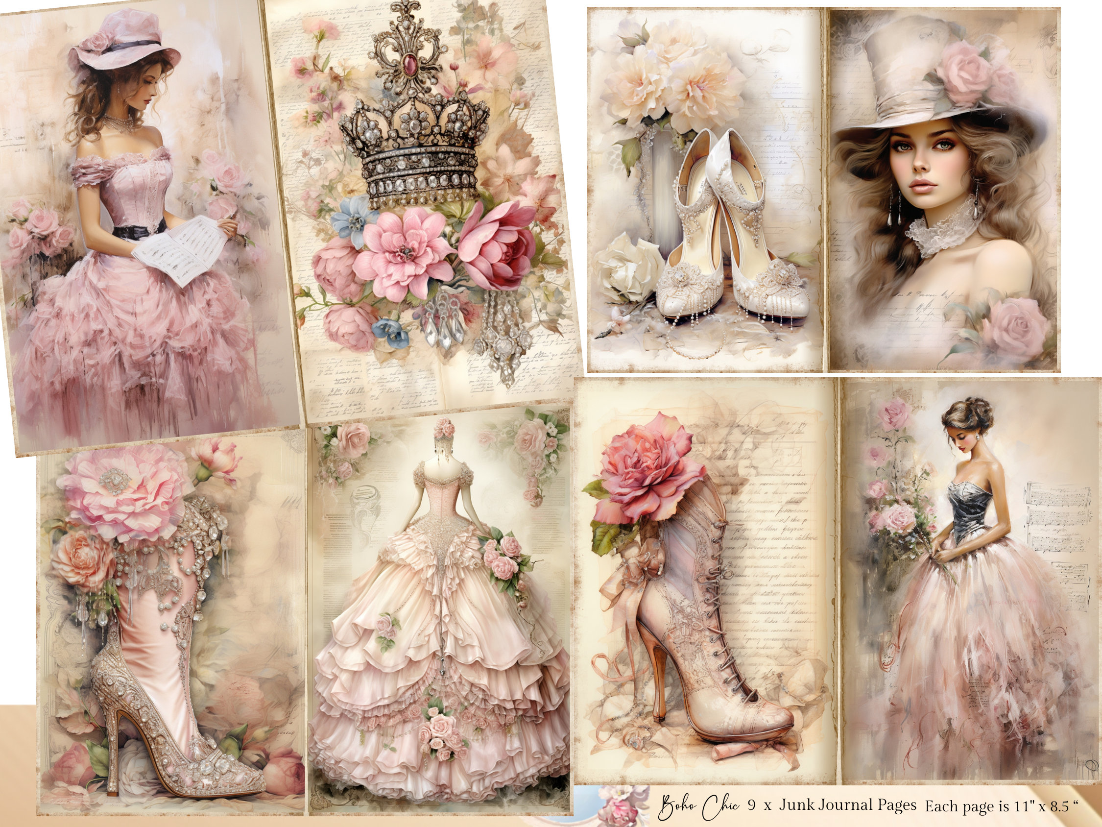 Shabby Chic Junk Journal Pages, Shabby Chic Junk Journal Kit, Shabby ...