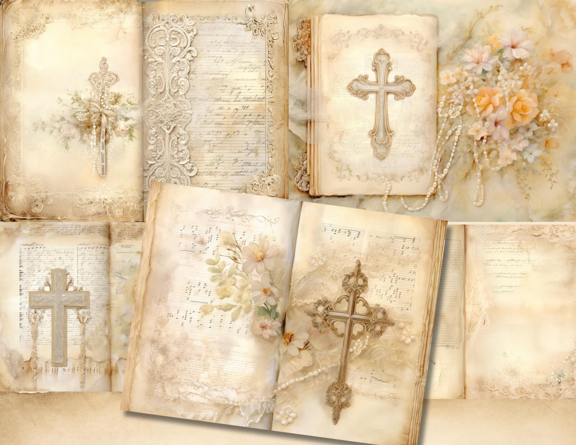 Christian Faith Junk Journal Kit Vintage Lace 15 Double Pages Religious ...