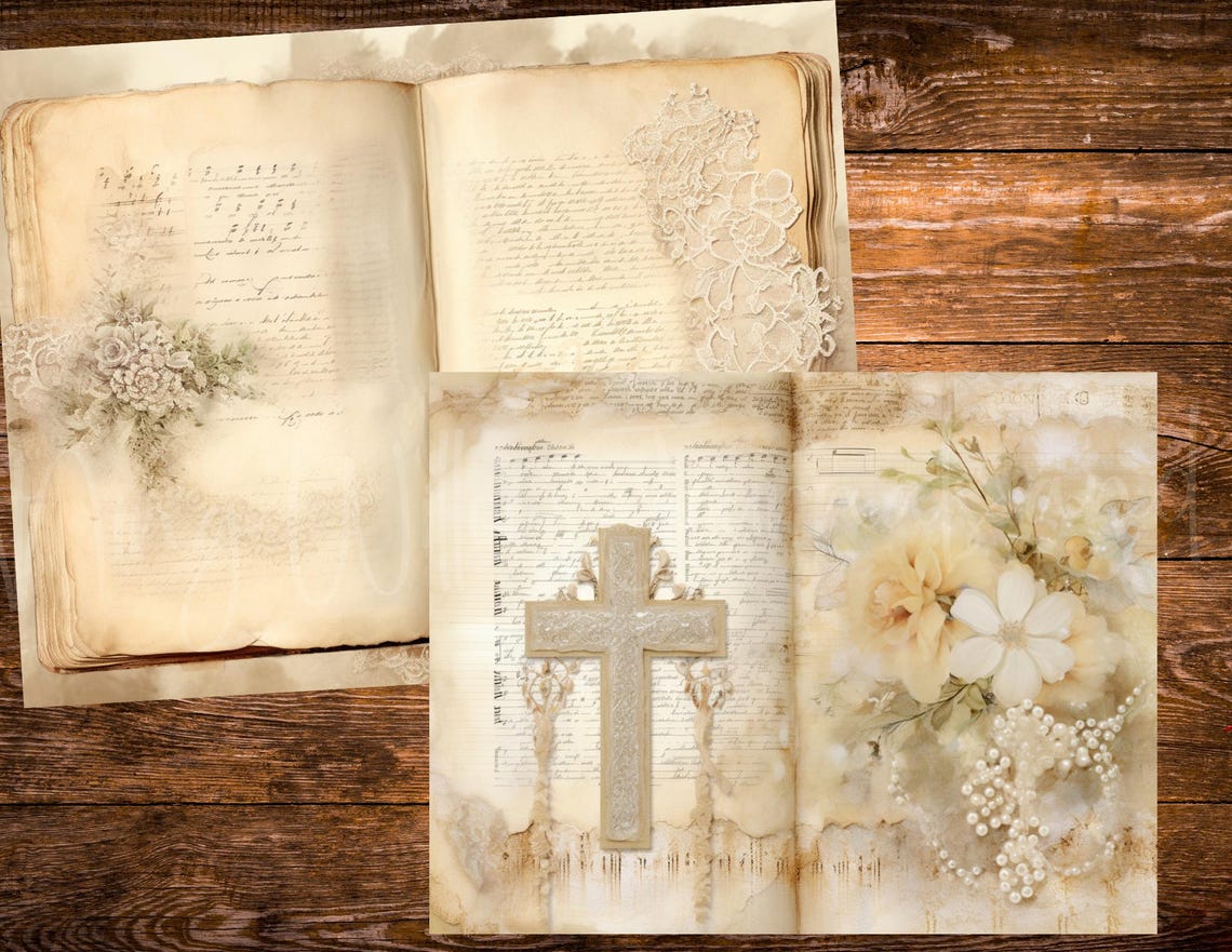 Christian Faith Junk Journal Kit Vintage Lace 15 Double Pages Religious ...