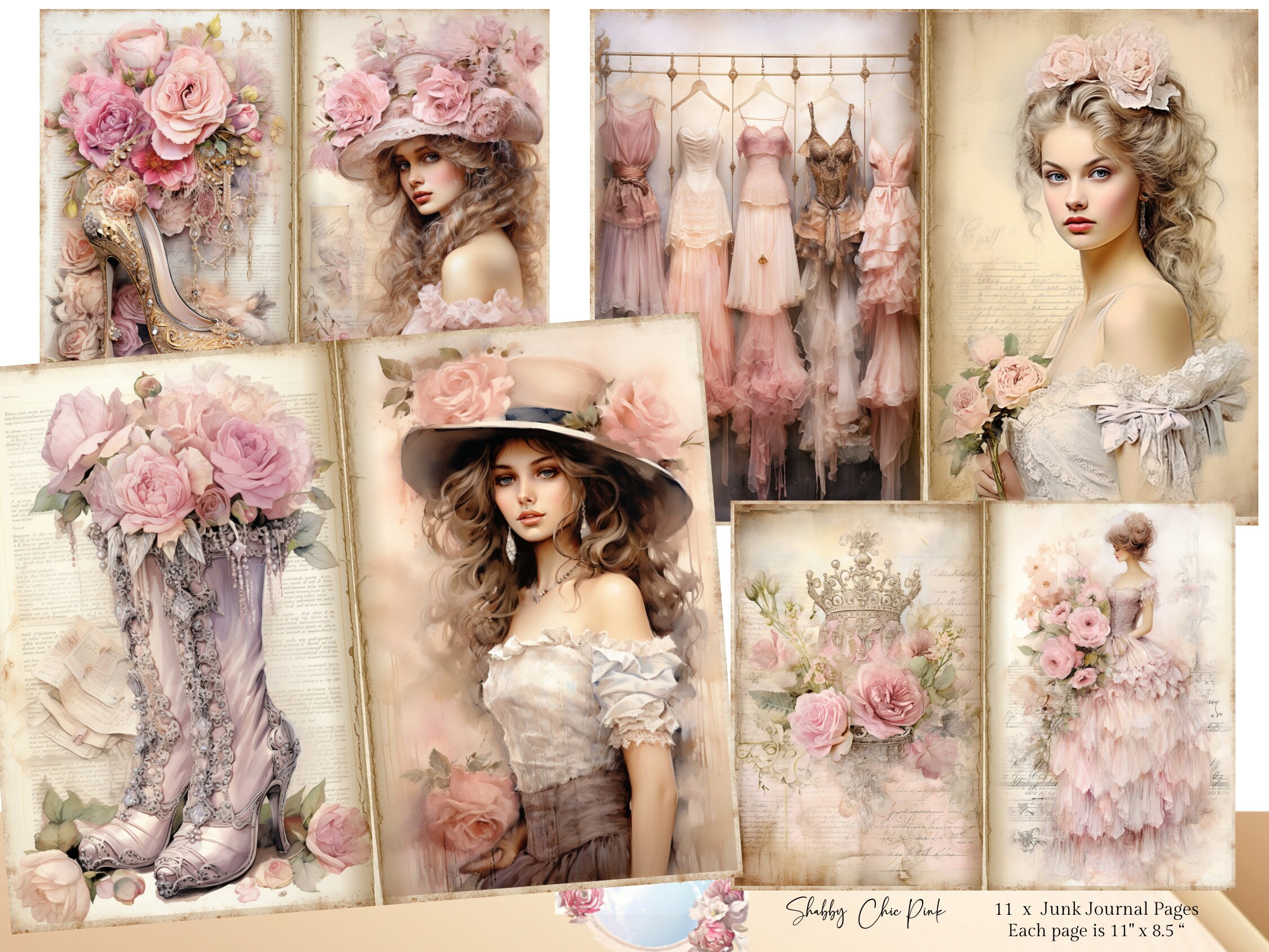 Shabby Chic Junk Journal Pages, Shabby Chic Junk Journal Kit, Shabby ...