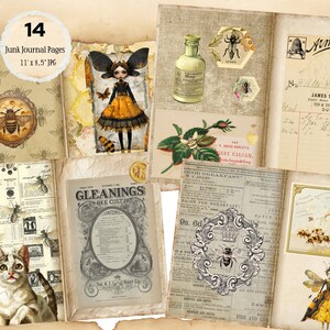 Bees Junk Journal, Honey Bees Junk Journal, Bees Collage Sheet, Bees Ephemera, Whimsical Doll ...