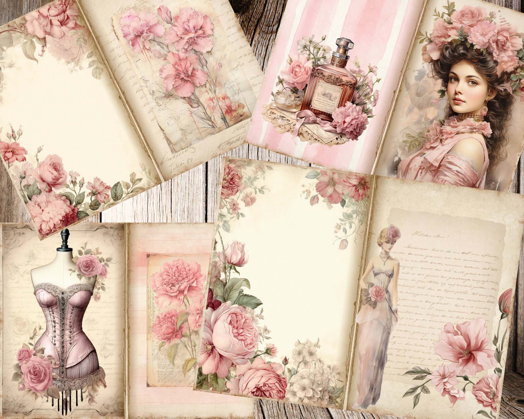 Shabby Chic Junk Journal Pages, Shabby Chic Junk Journal Kit, Shabby ...