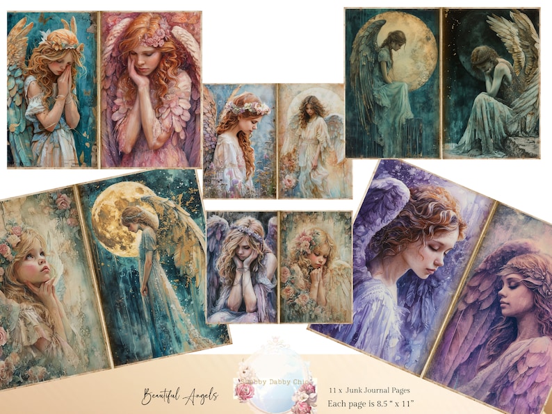 Vintage Angels Junk Journal Pages, Angels Digital Papers, Heavenly ...