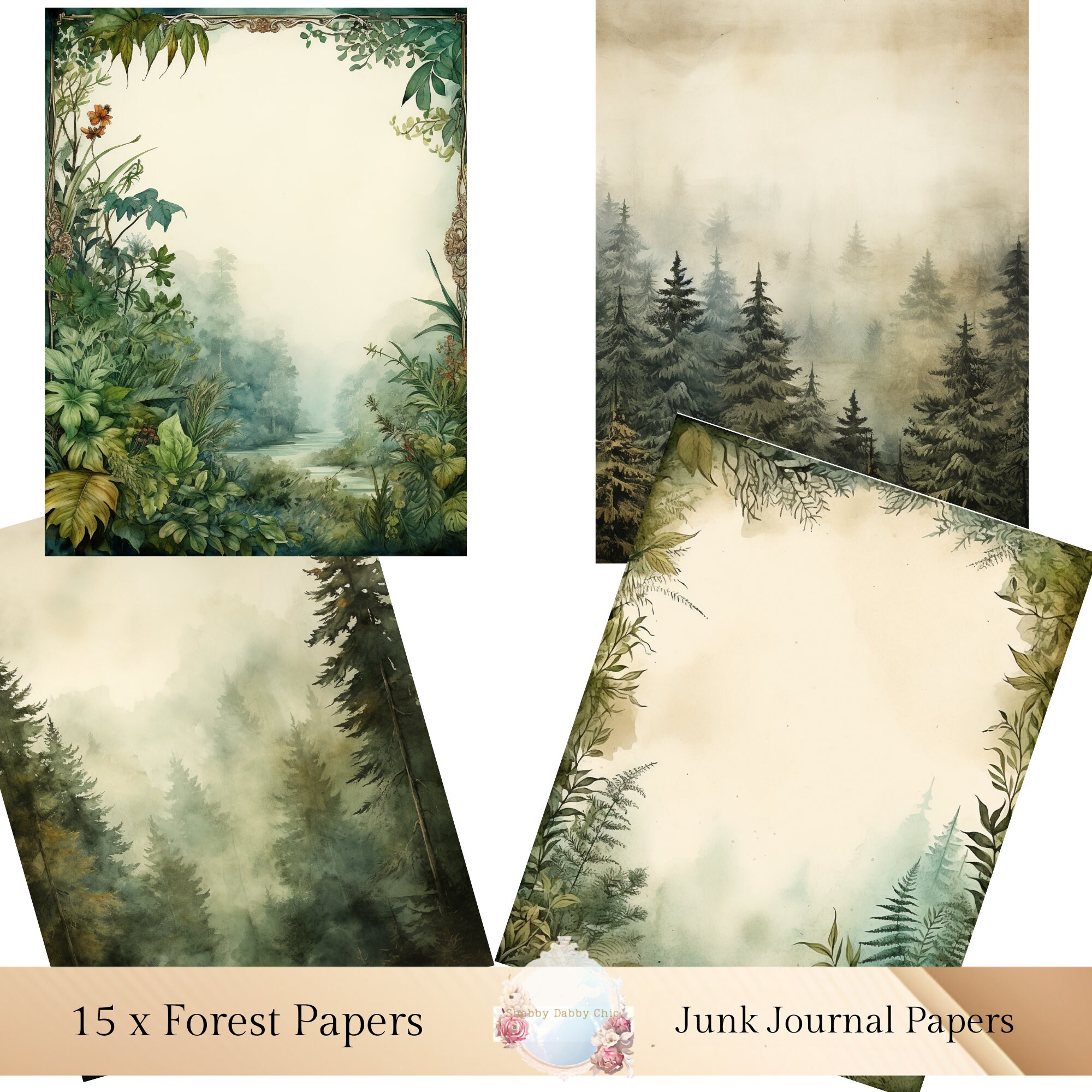 Forest Junk Journal Pages, Junk Journal Papers, Digital Papers, Forest ...