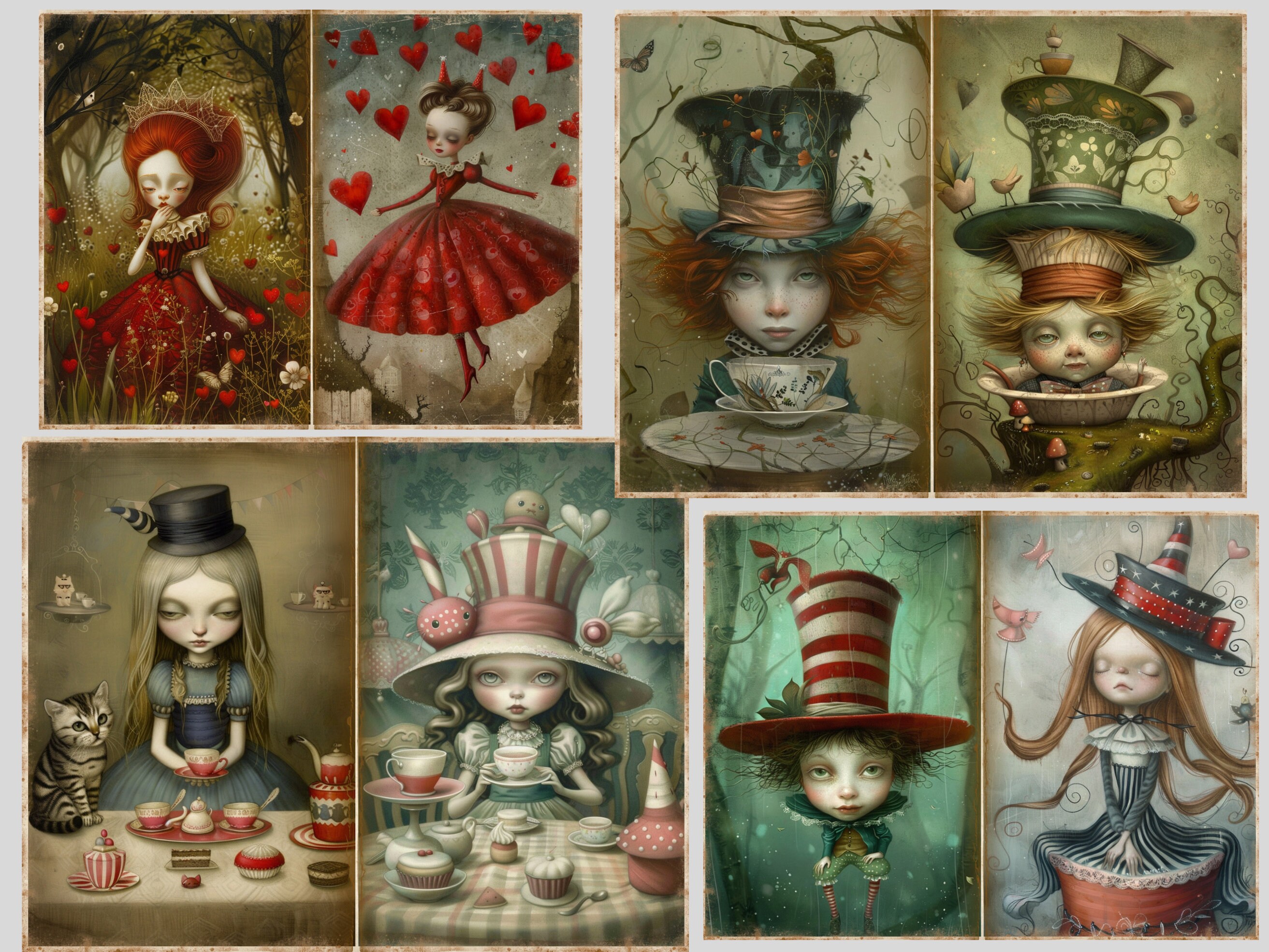 Alice Junk Journal Kit, Wonderland Scrapbooking Supplies, Alice in ...