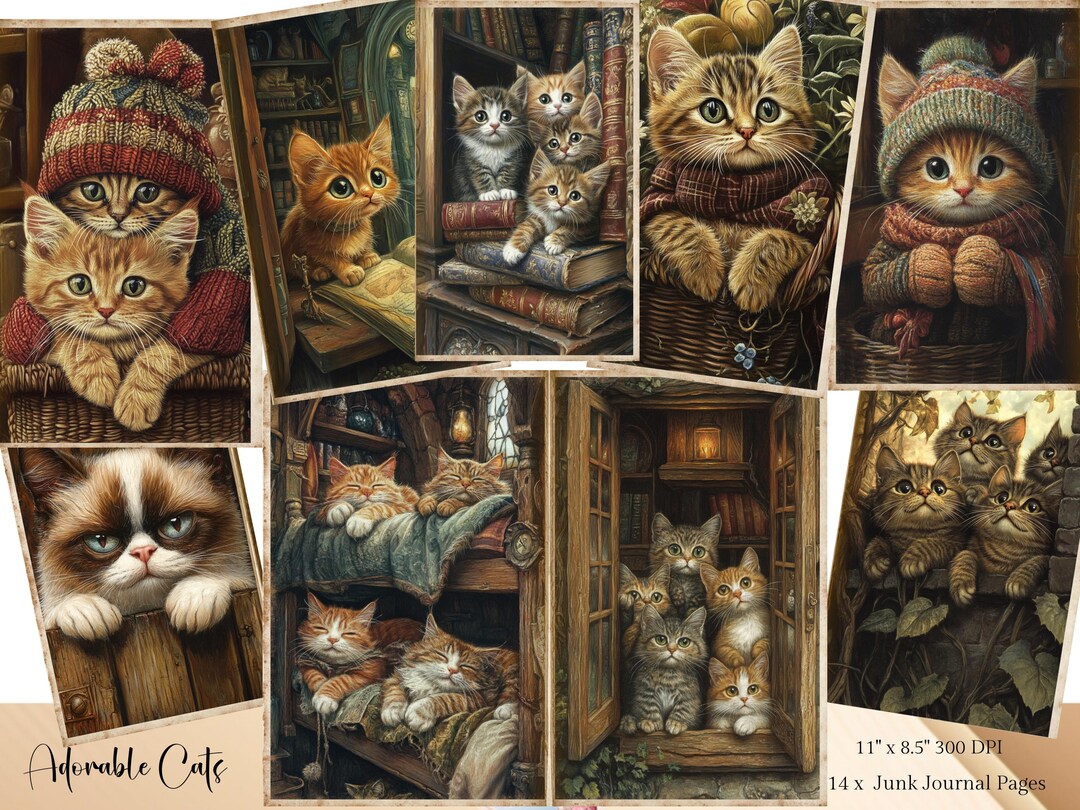 Watercolor Cat Junk Journal Printable Page, Quirky Cats Junk Journal ...
