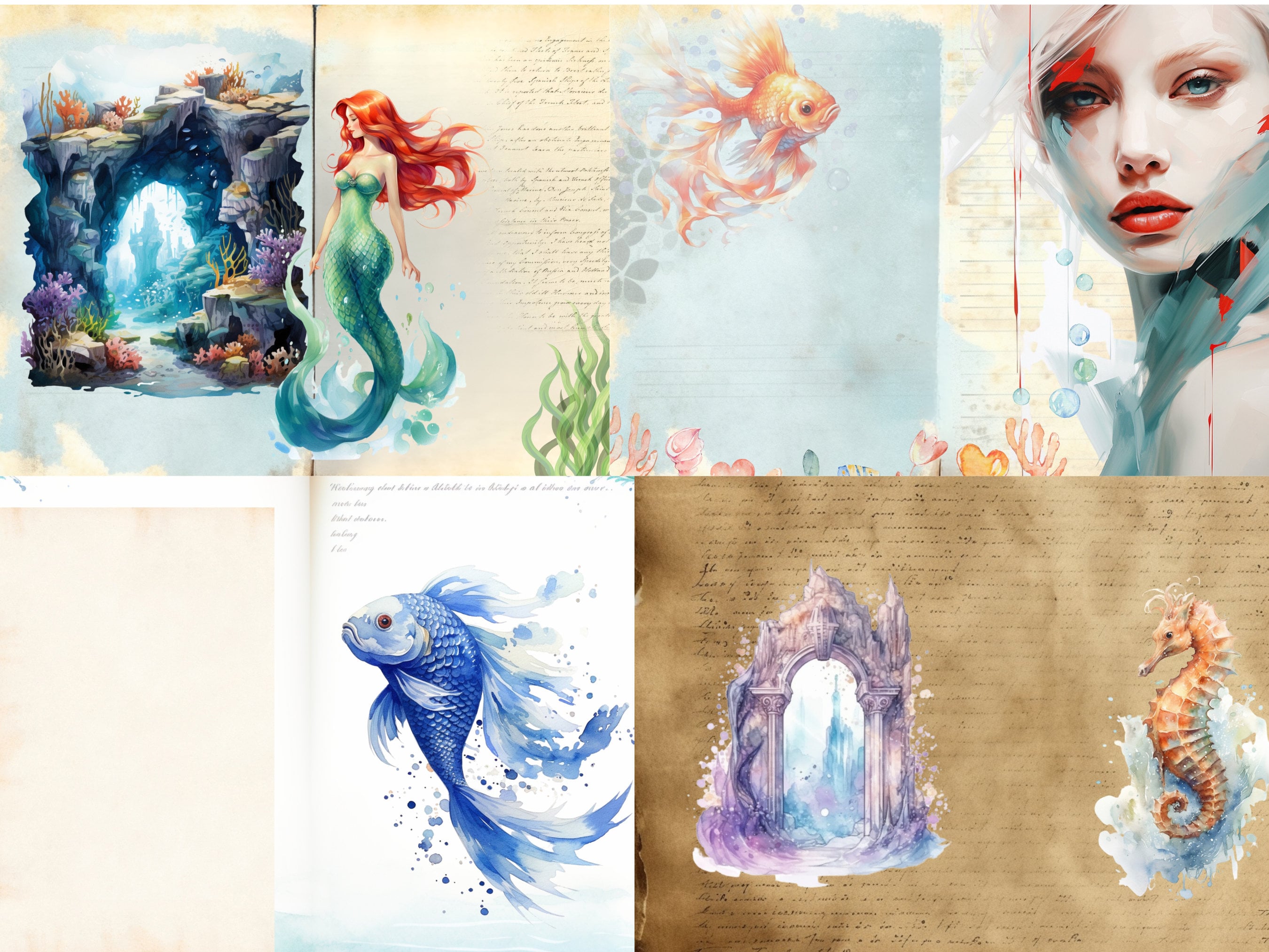 Mermaids Digital Junk Journal Kit Underwater Collage Printable Mermaid ...