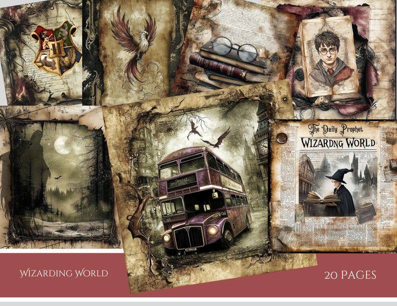 Wizarding School Junk Journal Paper, 20 Wizard Printable Ephemera ...