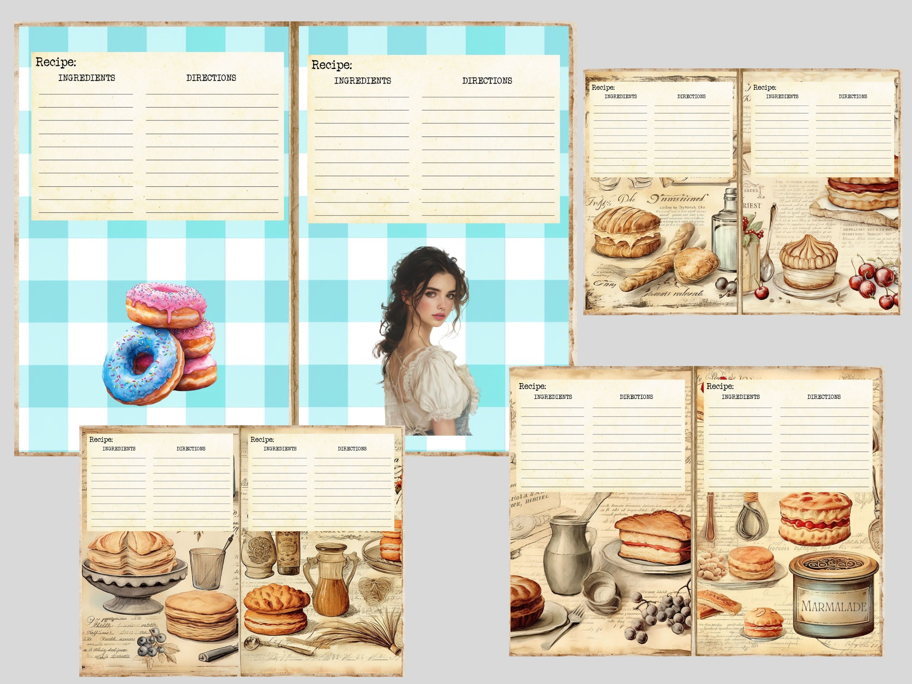 Vintage Tea and Cake Junk Journal Kit, Digital Download, Recipe Cards ...