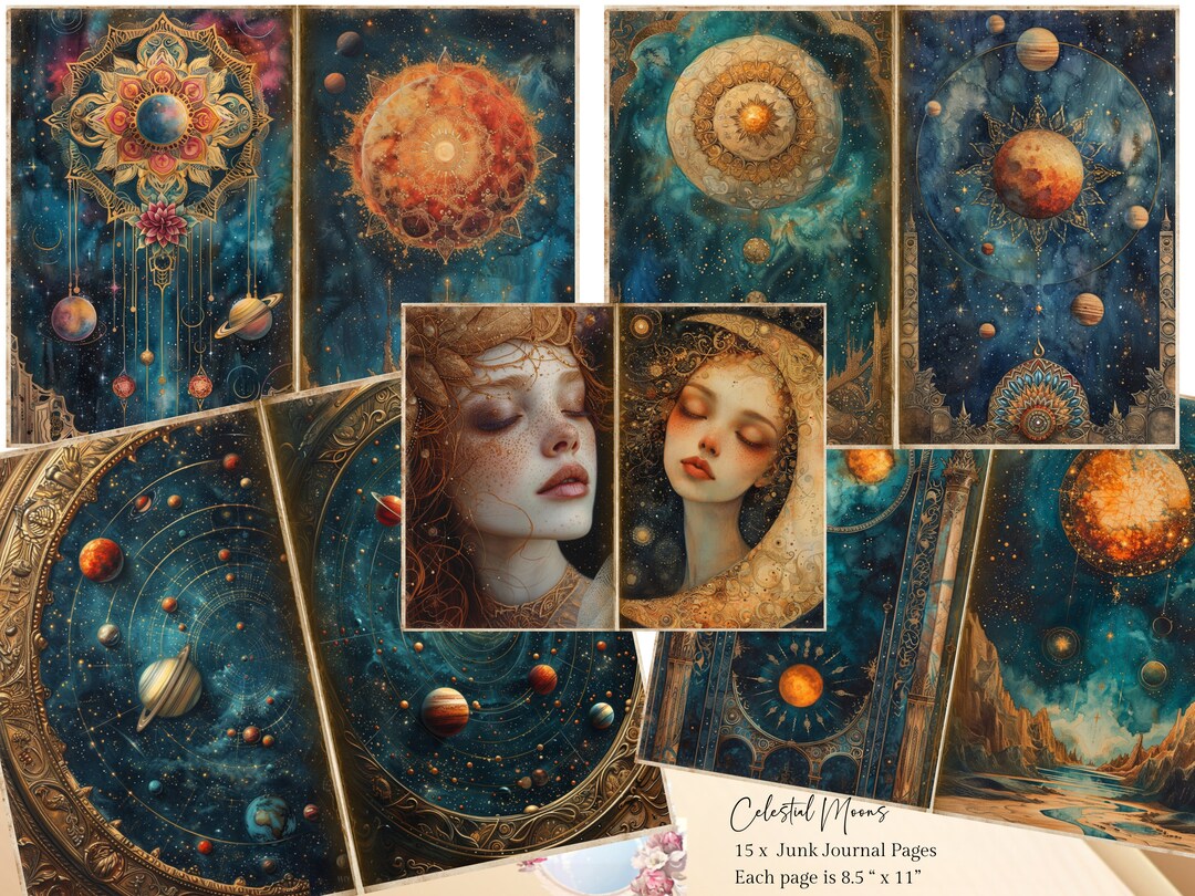 Celestial Moon Junk Journal Pages, Mystical Stars Junk Journal Kit ...