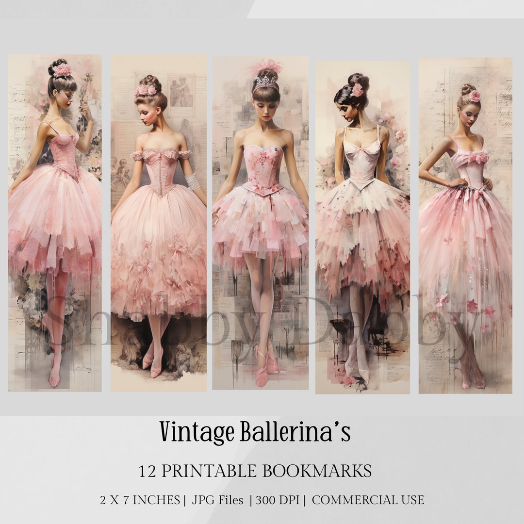 12 Ballerina Bookmarks, Vintage Ballerina Printable Bookmarks Ballet ...
