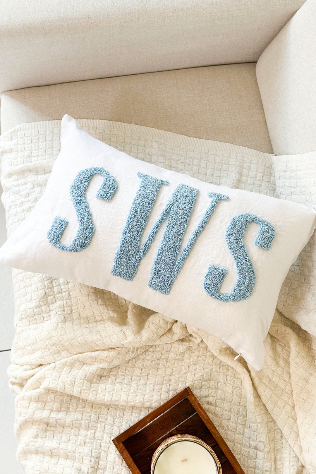 Monogram Pillow Cover With Punch Needle Embroidery, Personalized ...