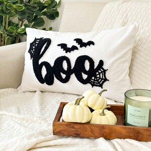 Boo Pillow Cover, Punch Needle Pillow for Halloween Décor and Halloween ...