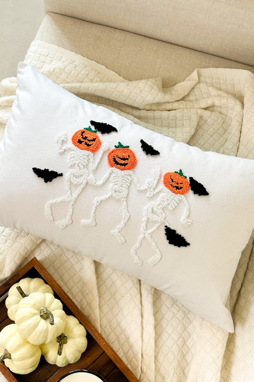 Skeletons Pillow Cover, Punch Needle Pillow for Halloween Décor and ...