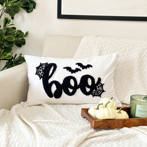 Boo Pillow Cover, Punch Needle Pillow for Halloween Décor and Halloween ...