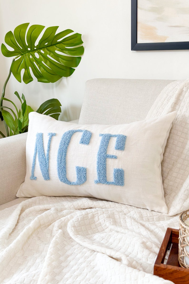 Custom Monogram Pillow Cover With Punch Needle Embroidery, Personalized ...
