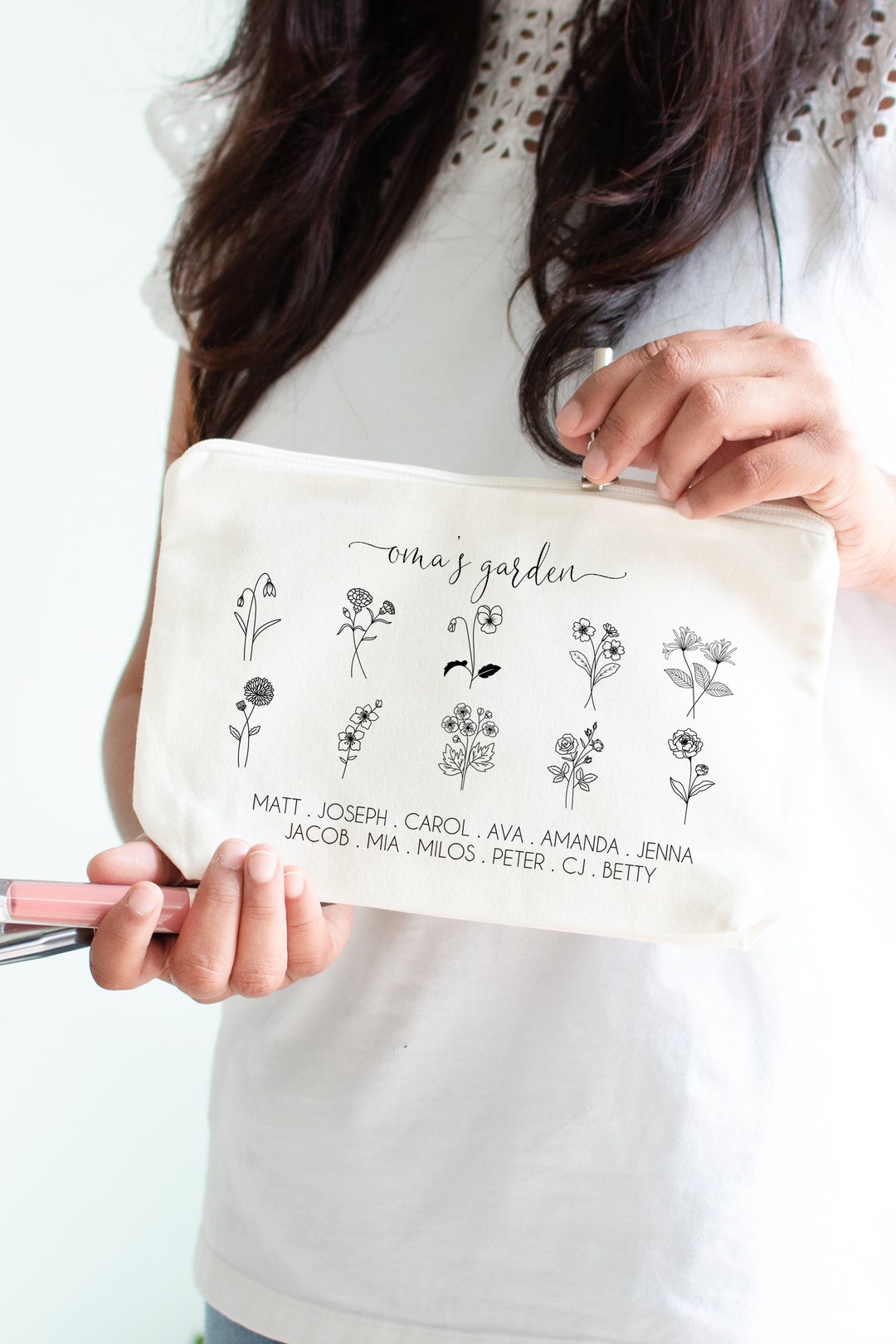 Oma's Garden Pouch With Birth Flowers & Grandkids Names - Etsy