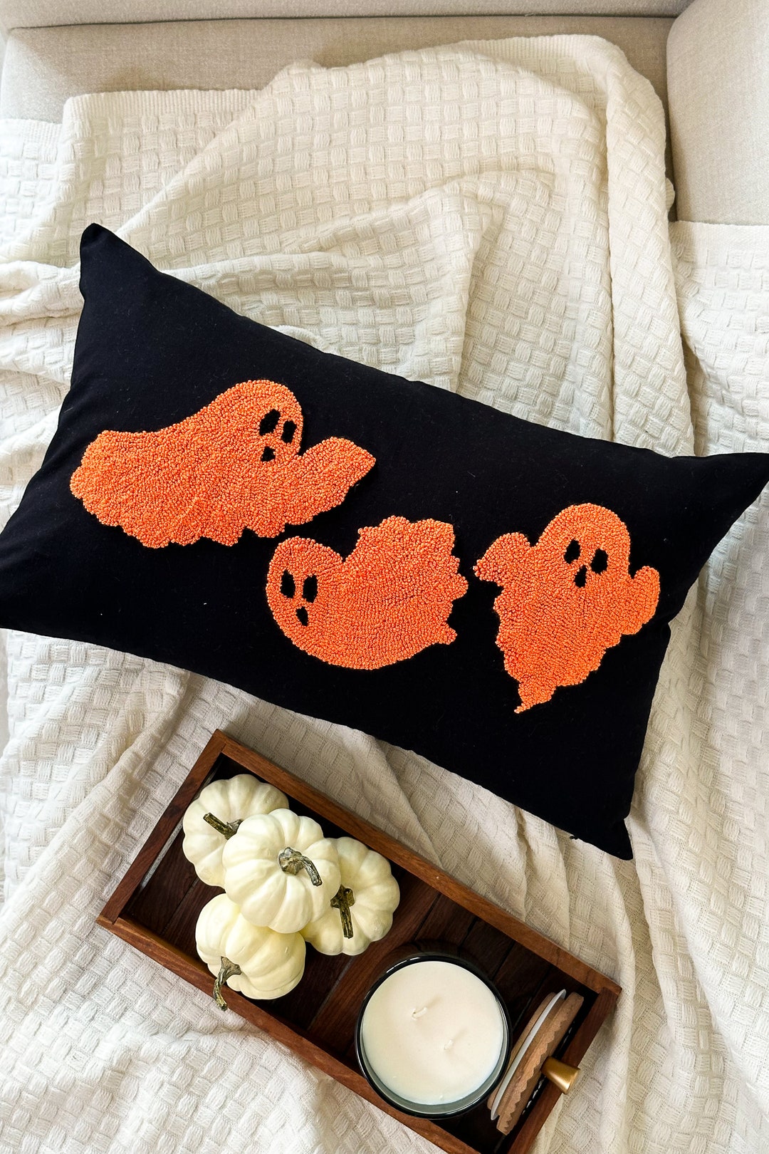 Ghosts Pillow Cover, Punch Needle Pillow for Halloween Décor and ...