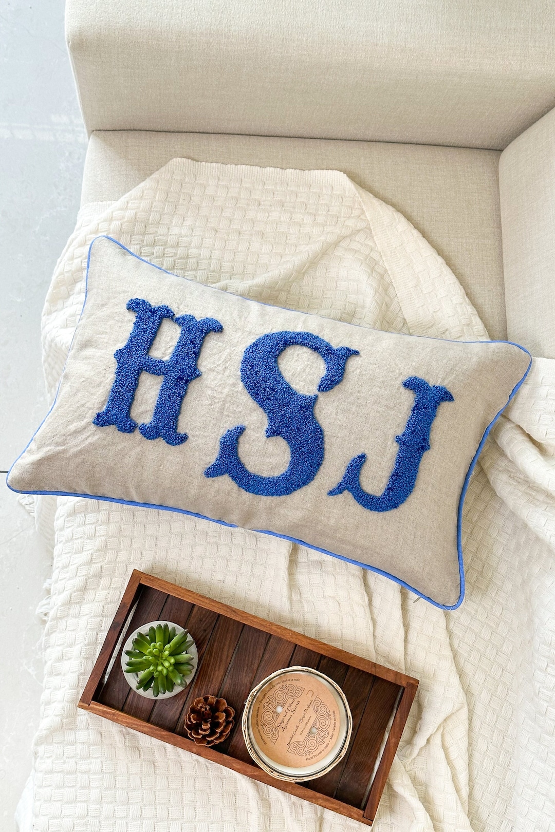 Custom Monogrammed Pillow Cover With Punch Needle Embroidery ...