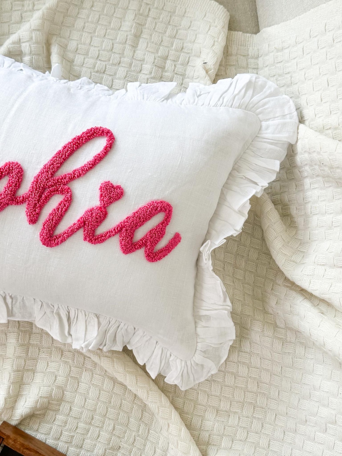 Personalized Name Pillow Cover: Punch Needle Embroidery, Linen Nursery ...