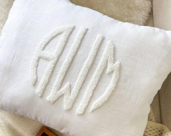 Custom Monogrammed Pillow Cover With Punch Needle Embroidery ...