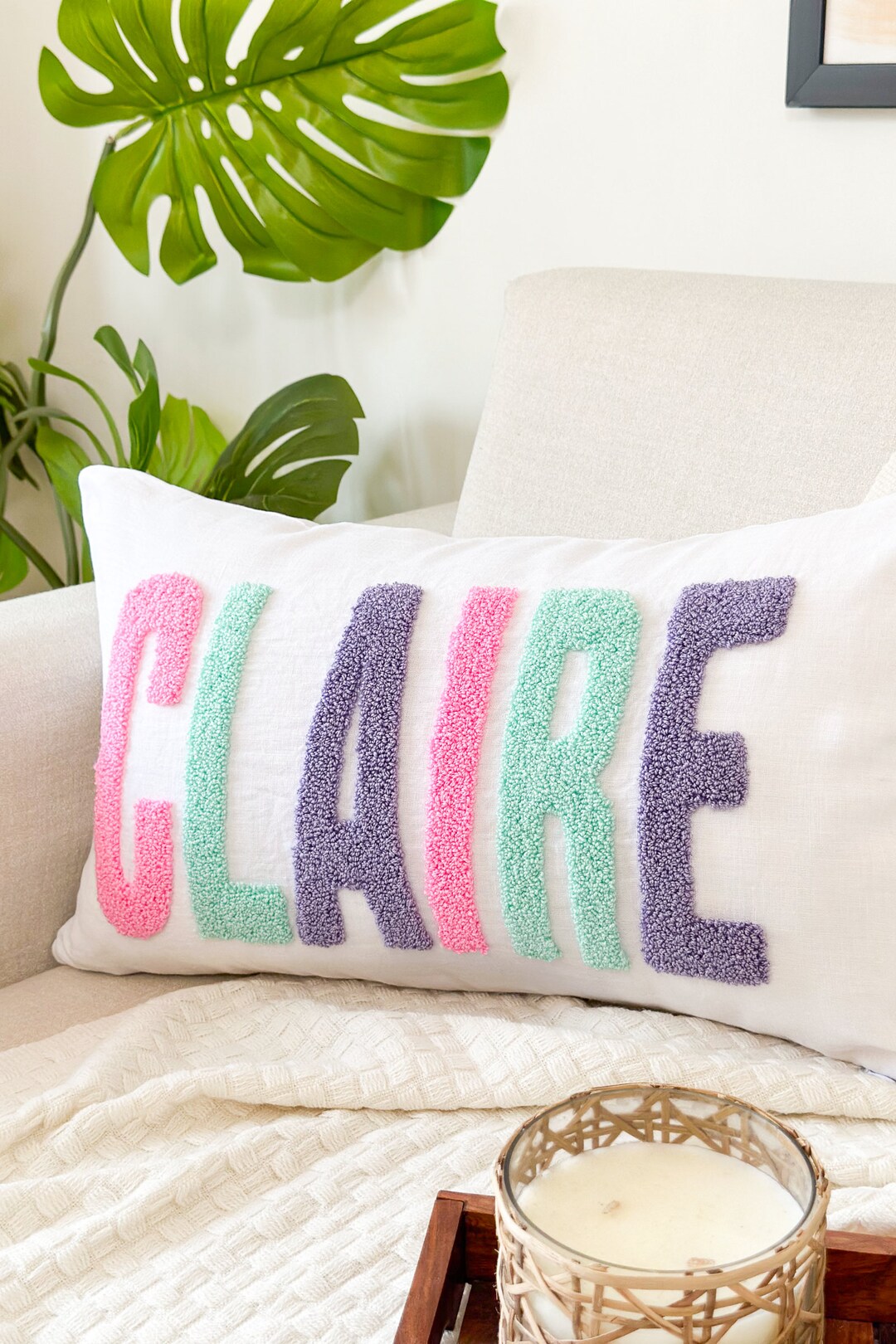 Personalized Baby Name Punch Needle Pillow Cover, Baby Shower Gift ...